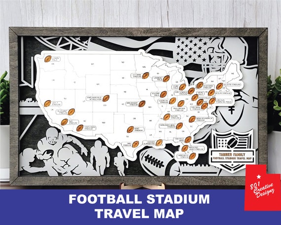 Pro Football Stadium Travel Map Shelf Wall Decor Gift USA - Etsy