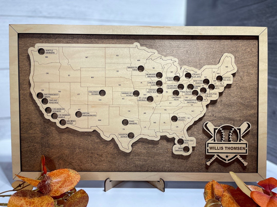 Large Custom Baseball Stadium Travel Map Tracker, Baseball Park Sign ...