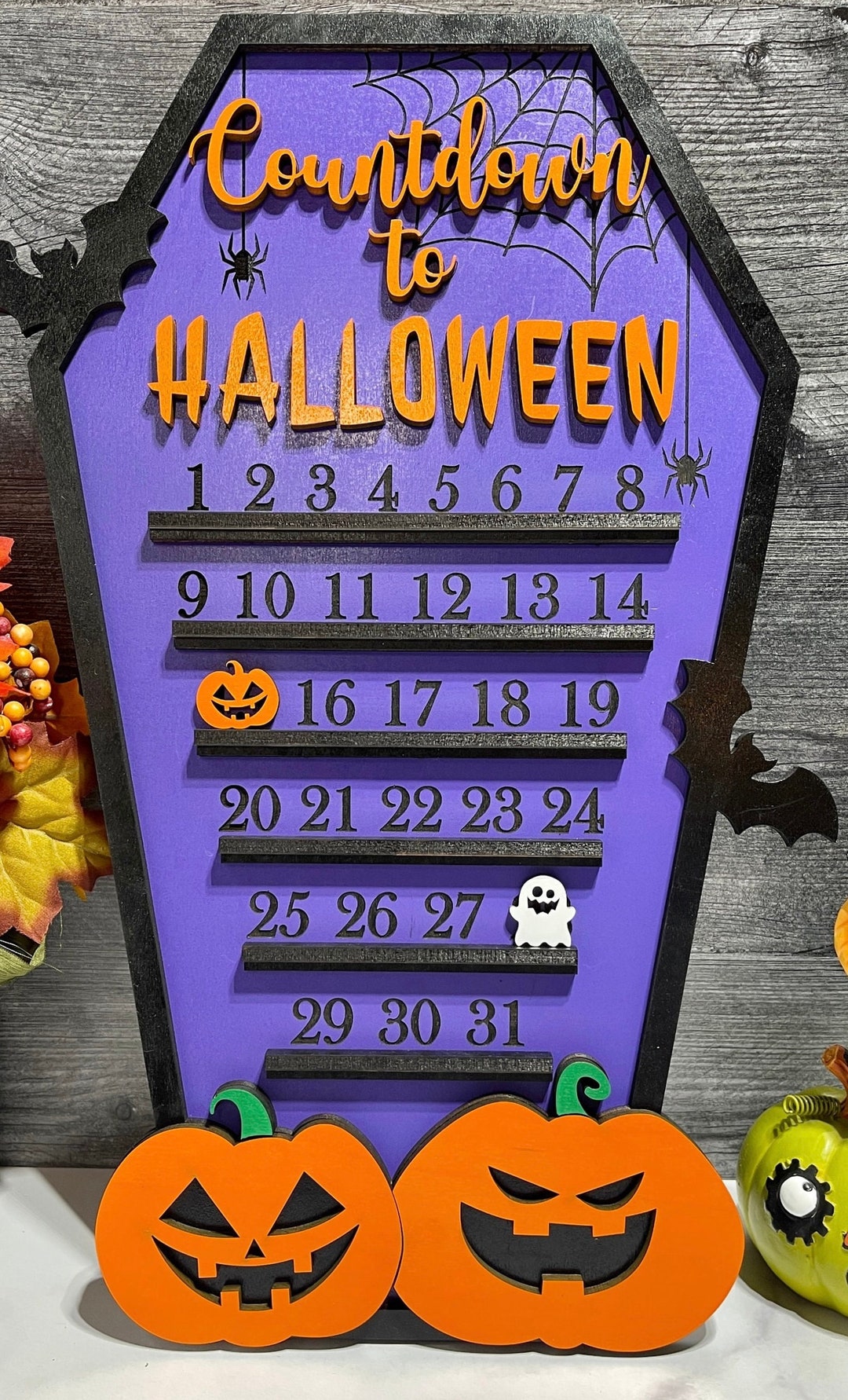 Halloween Countdown Calendar With Pumpkins Ghosts Spiders and Bats ...