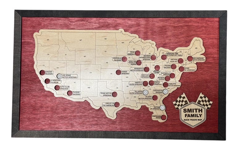 Raceways Bucket List Map | Race Track Display for Motorsports Fans ...
