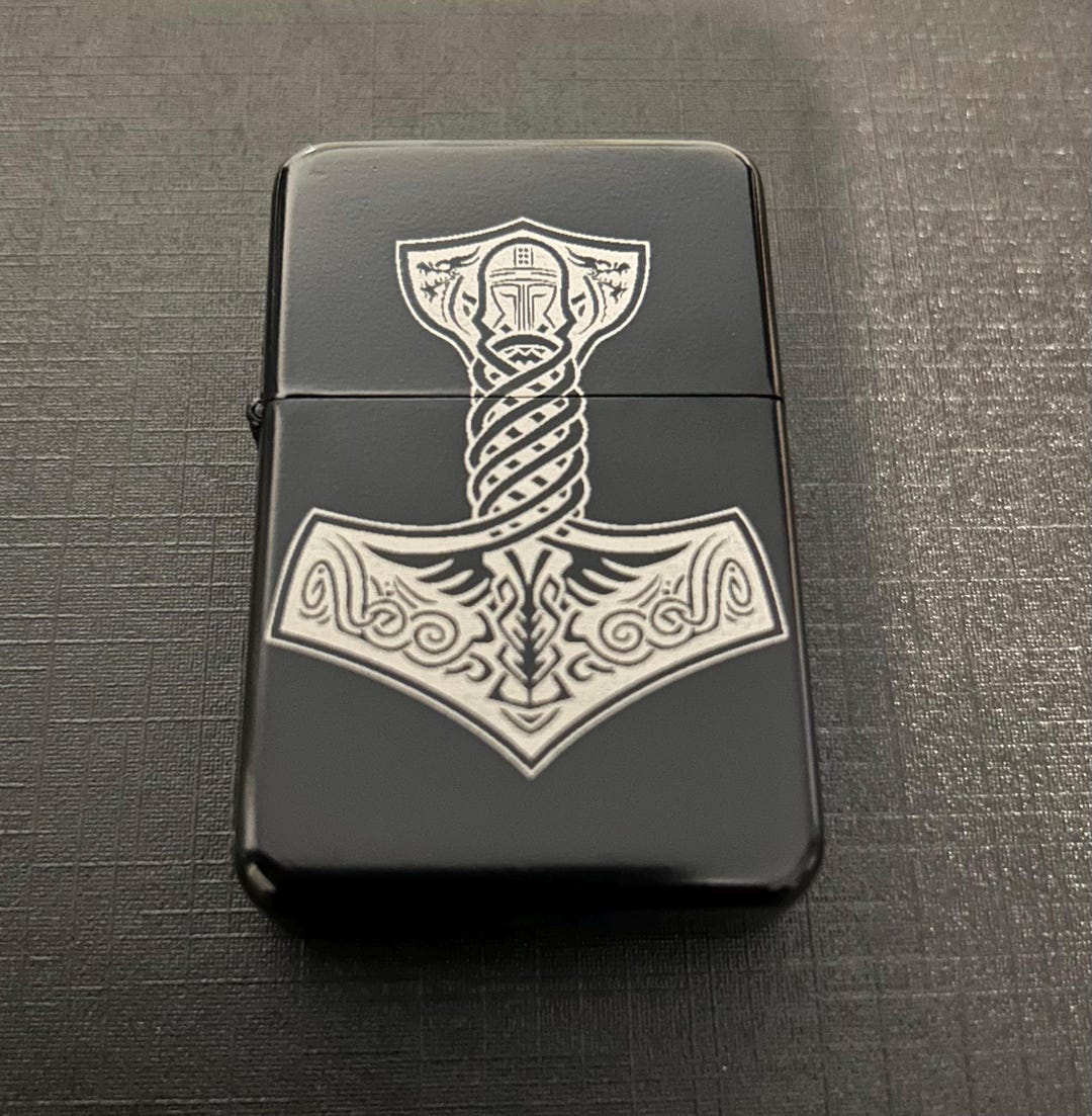Lighter : Black Engraved Mjolnir Thor Hammer Norse Viking Inspired ...