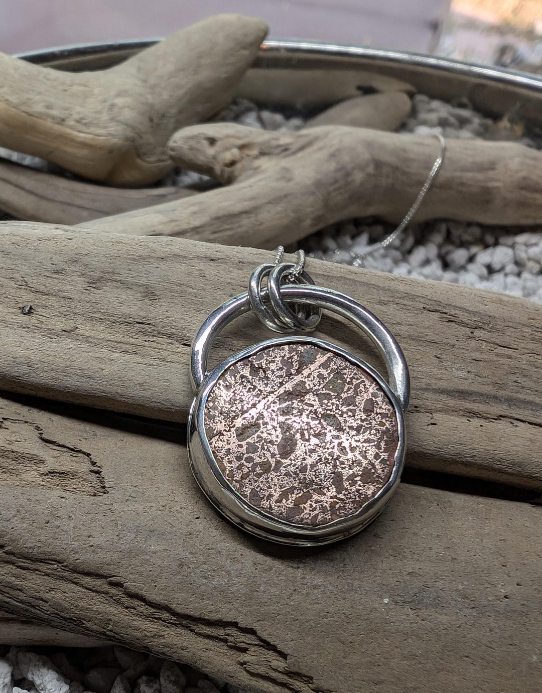 Copper Fire Brick Pendant Necklace, Handcrafted With Fine and Sterling ...