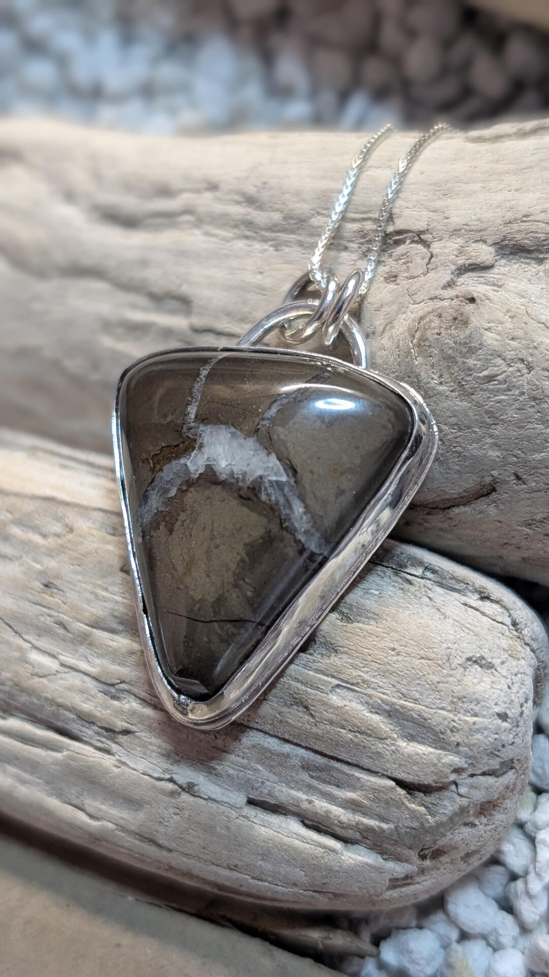 Handcrafted Septarian Geode Pendant Necklace: Sterling Silver Lightning ...