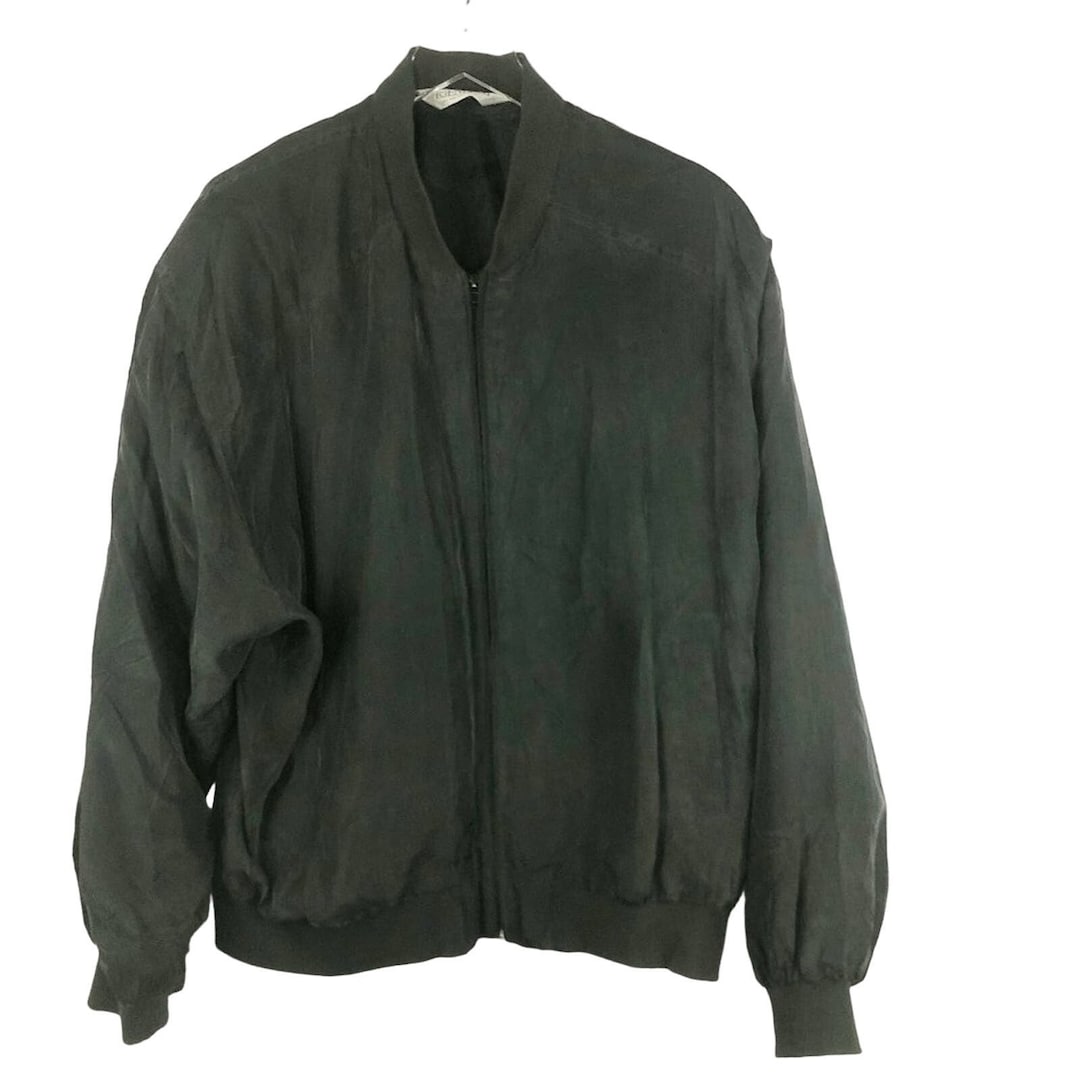 Genelli Vintage 100% Pure Silk Black Zipper Track Jacket Women's Size L ...