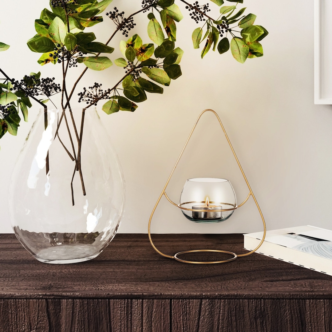 SALE Gold Color Triangular Metal Tea Light Holder Showpiece With Tea ...