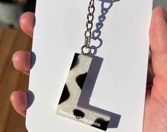 Cow Print Inspired Epoxy Resin Initial Keychain - Etsy