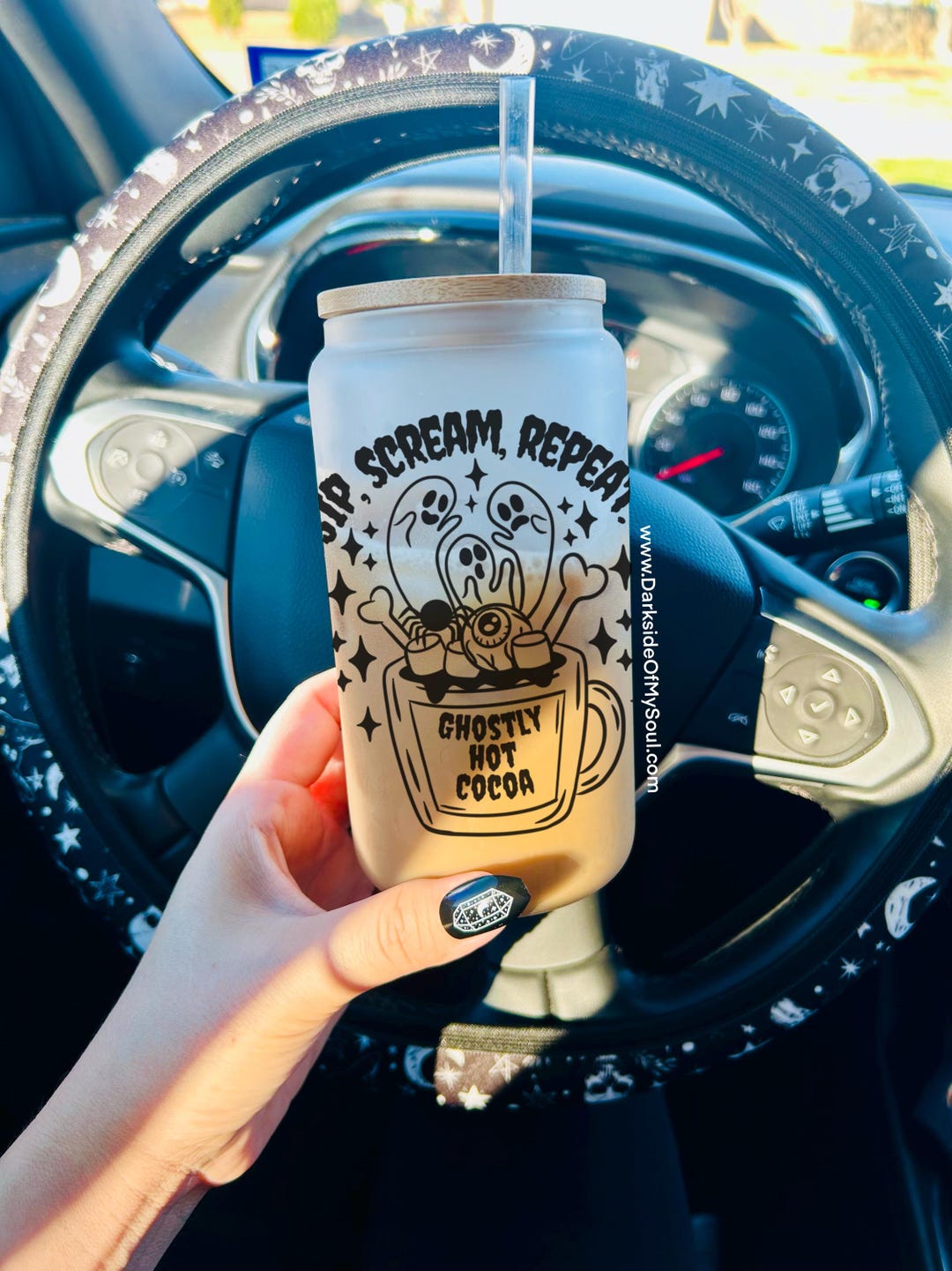 Sip Scream Repeat, Frosted Glass Cup, Spooky Drinkware, Halloween Cup ...