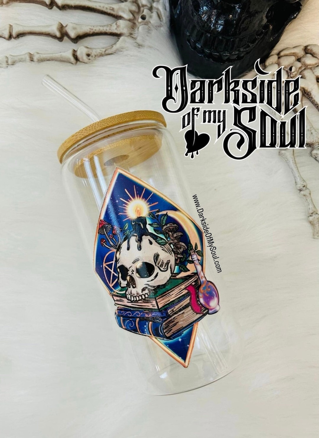 Mystical Books Glass Cup, Witchy Glass Cup, Goth Glass Cup, Spooky ...