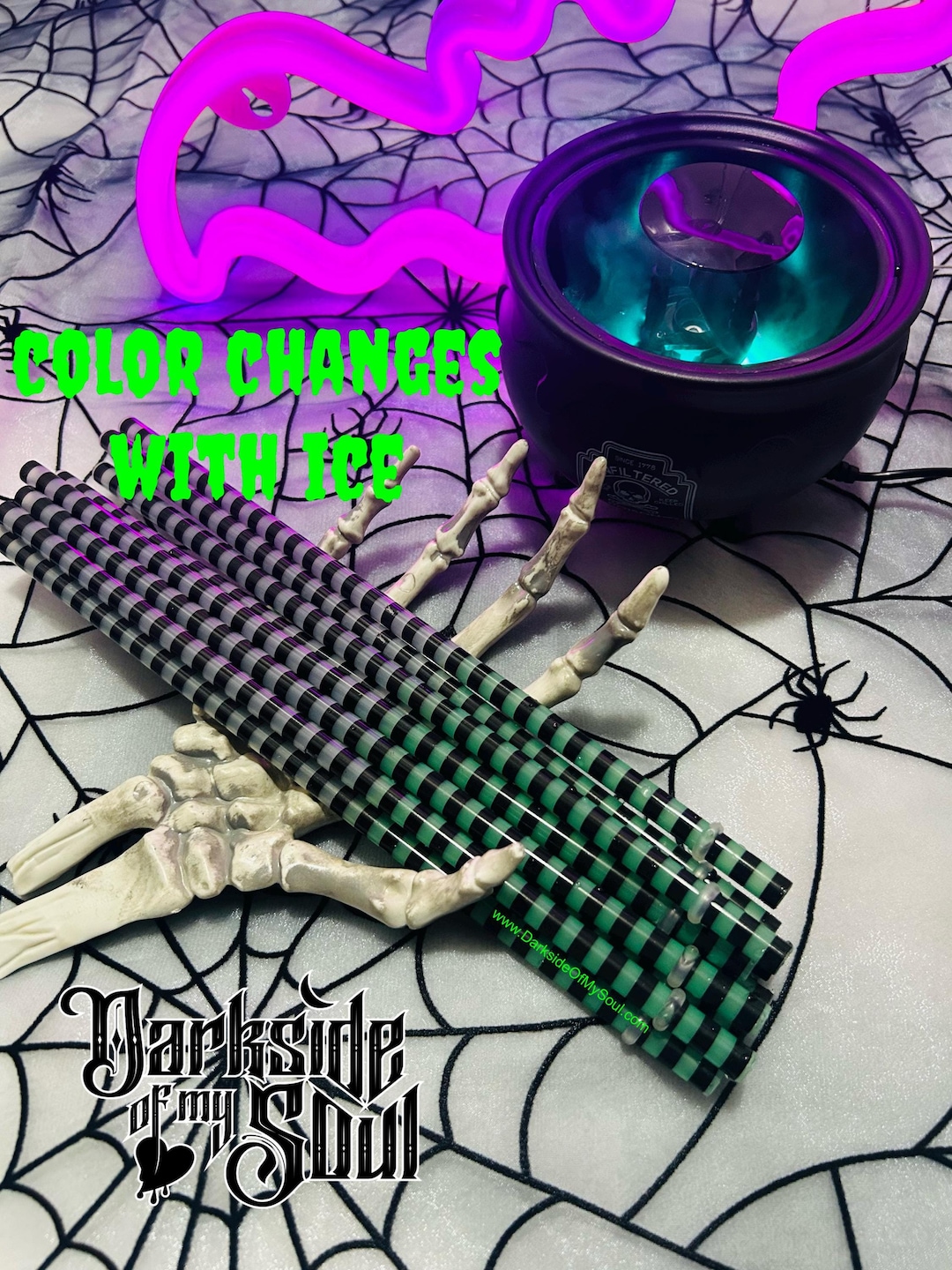 10" Stripes Color Changing Straws, Spooky Straws, Halloween Straws ...