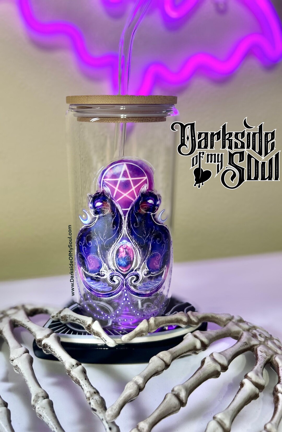 Mystical Cats Glass Cup, Spooky Glass Cups, Witchy Glass Cup, Witchy ...