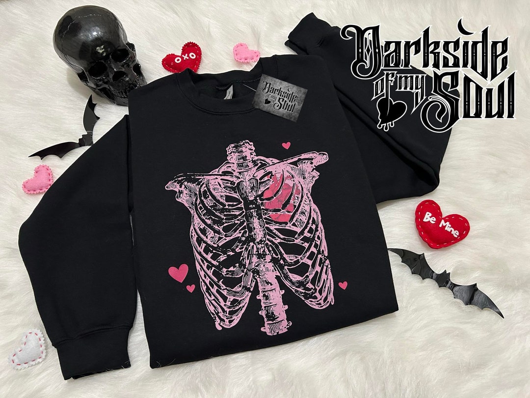 Pink Valentine's Day Skeleton, Goth Valentine's Sweater, Spooky ...