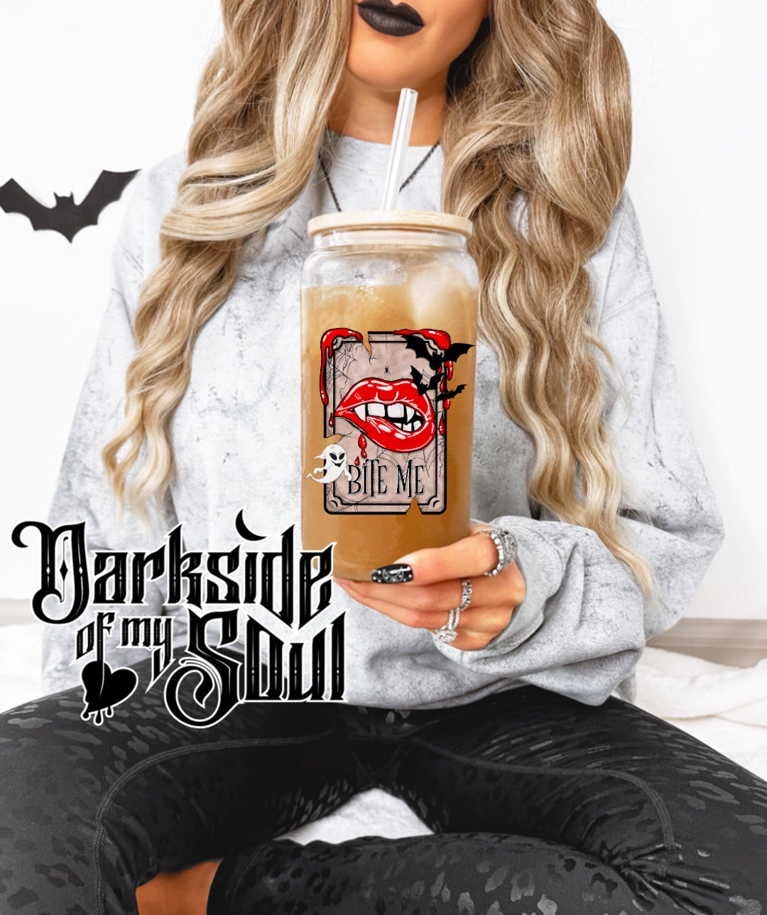 Bite Me Glass Cup, Bite Me, Goth Glass Cup, Spooky Glass Cup, Vampire ...