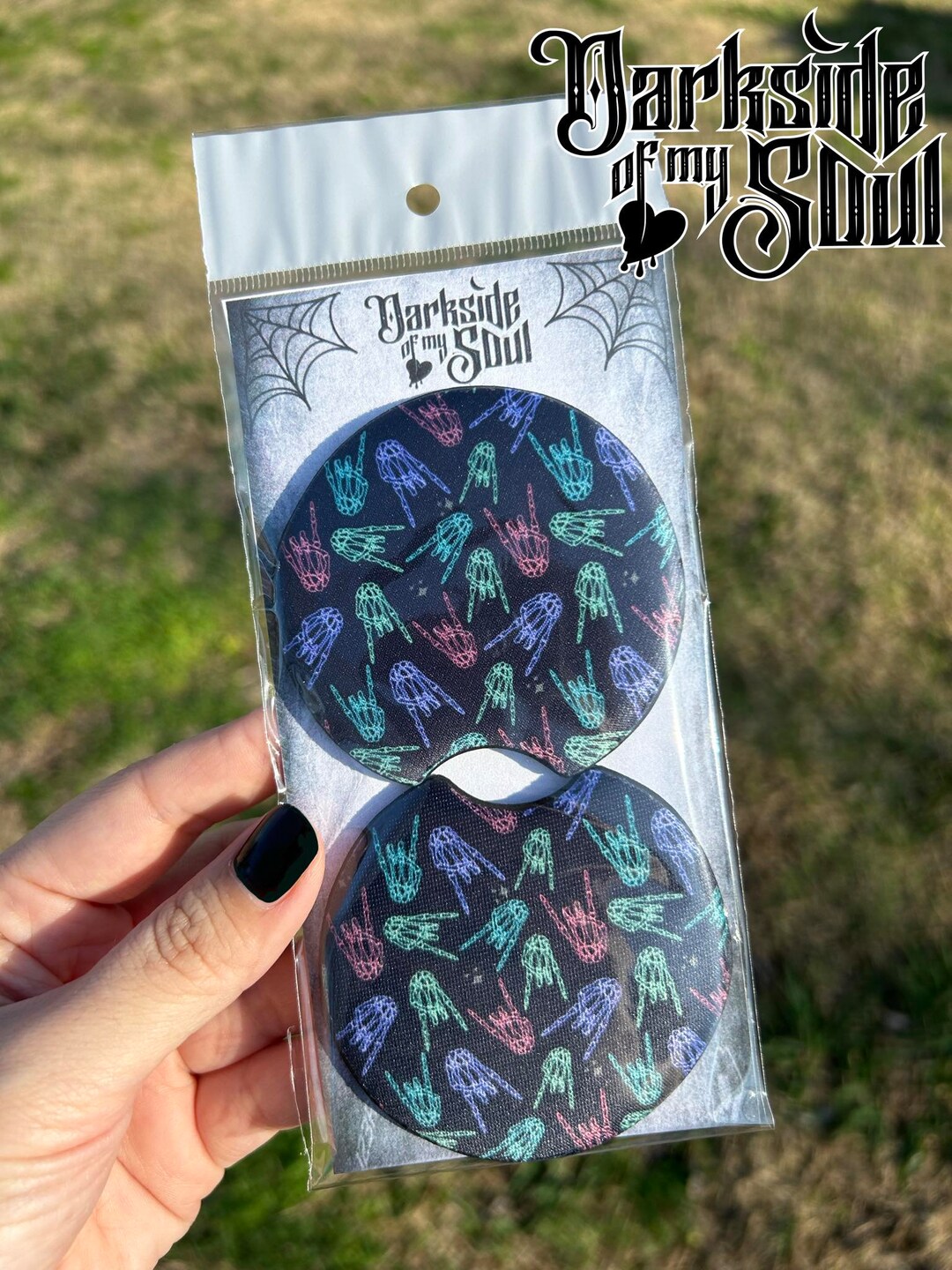 Neon Skeleton Hands Car Coaster, Goth Car Coasters, Goth Coasters, Neon ...