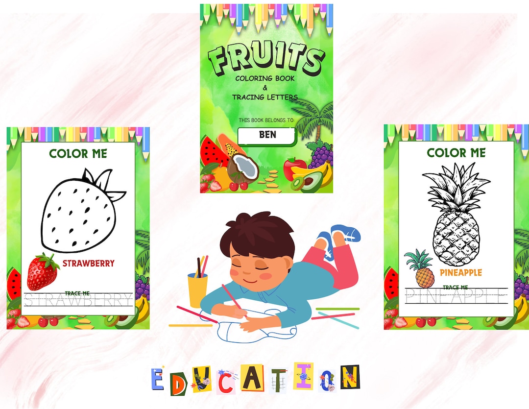 Fruit Coloring and Handwriting Pages for Kids, Printable Coloring Book ...