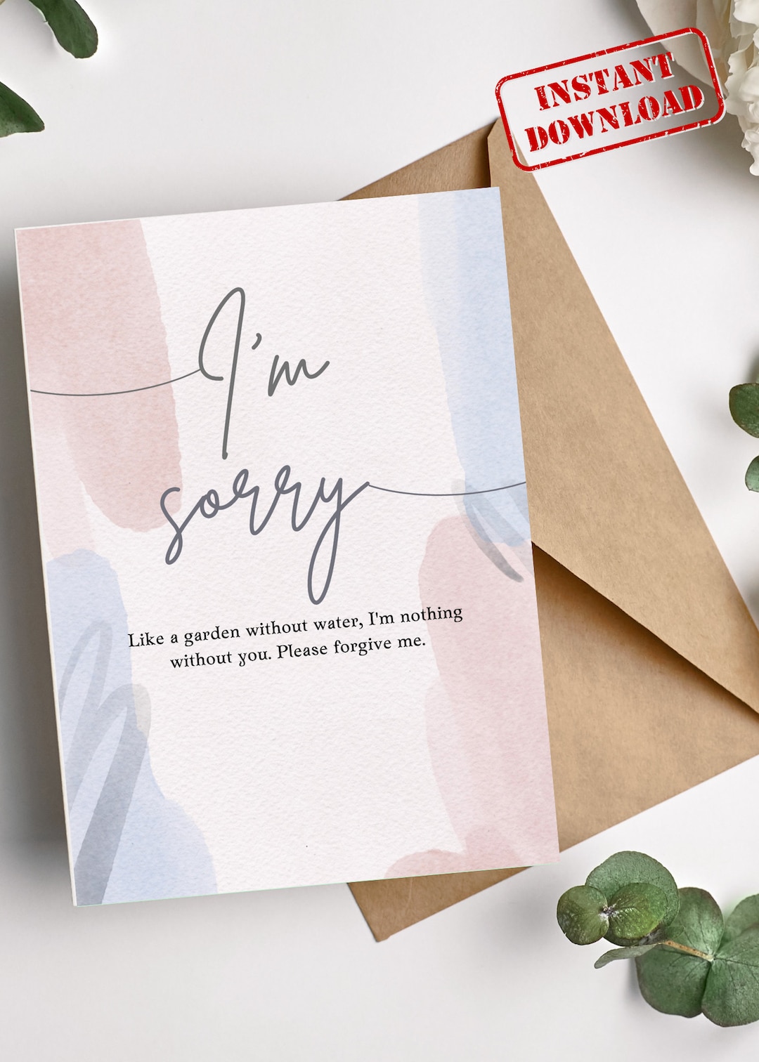 Printable I'm Sorry Card I'm Sorry Card Printable Digital I'm Sorry ...