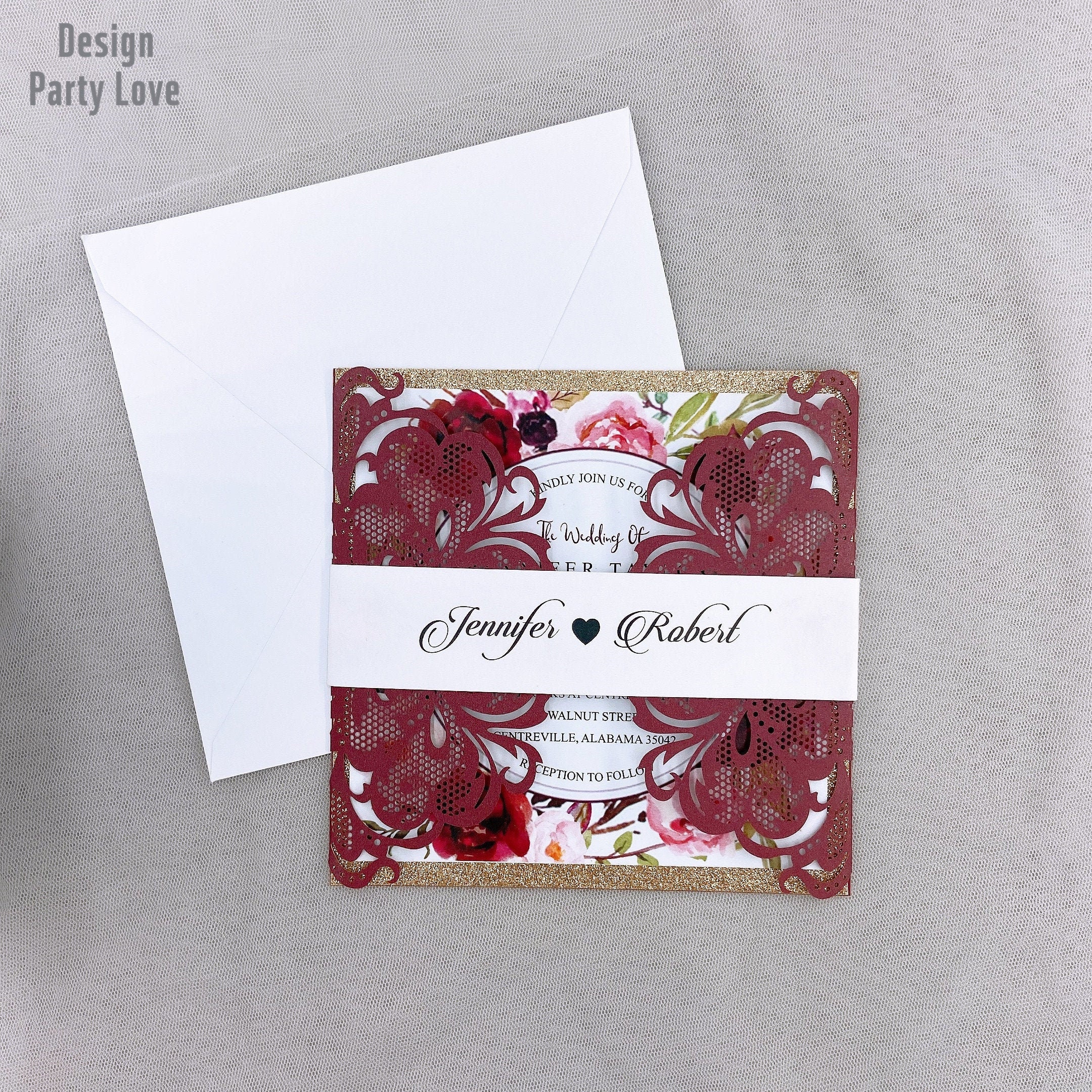 European Style Lace Wedding Invitations Cards Burgundy Laser - Etsy