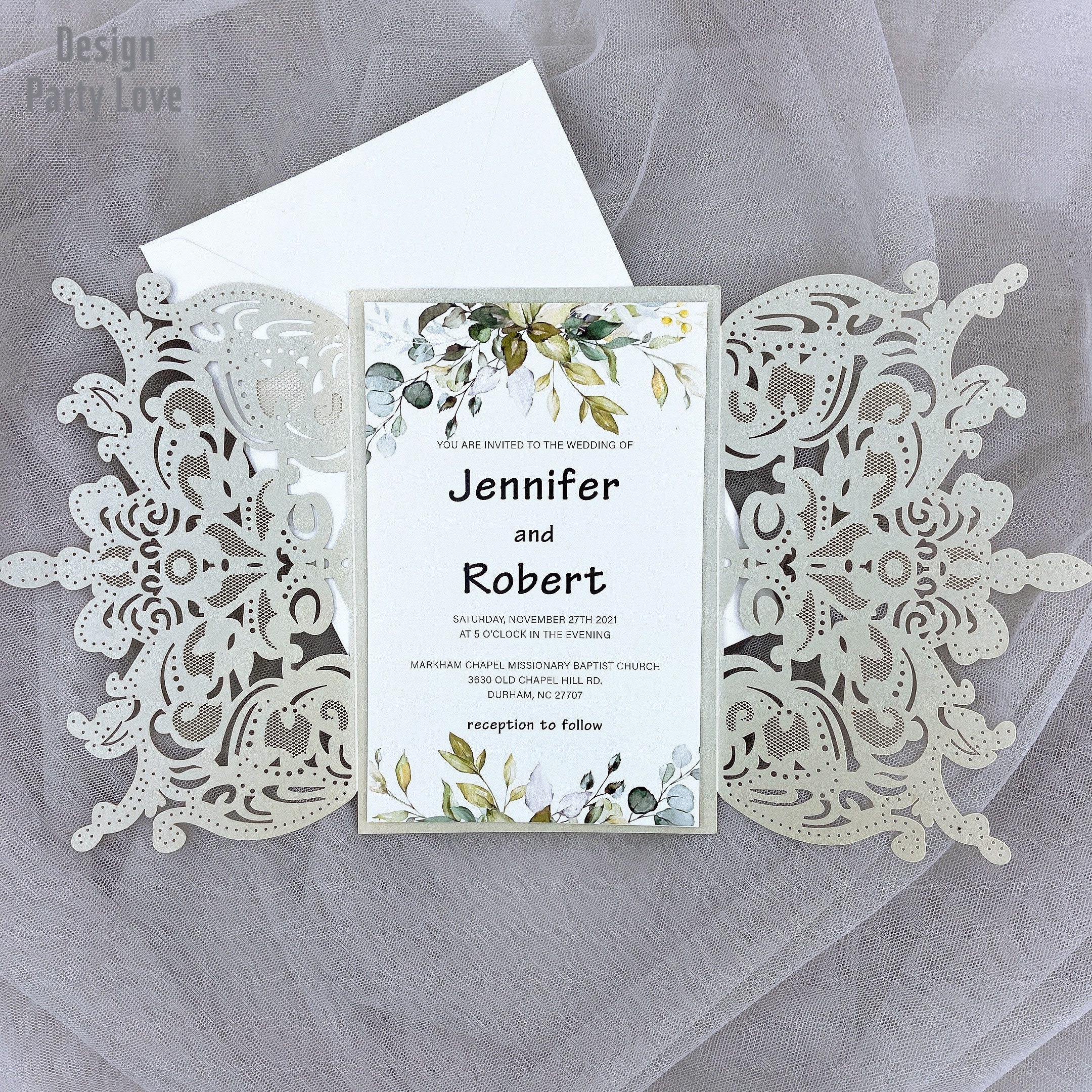 European High-end Grey Wedding Invitation Card Laser Floral - Etsy
