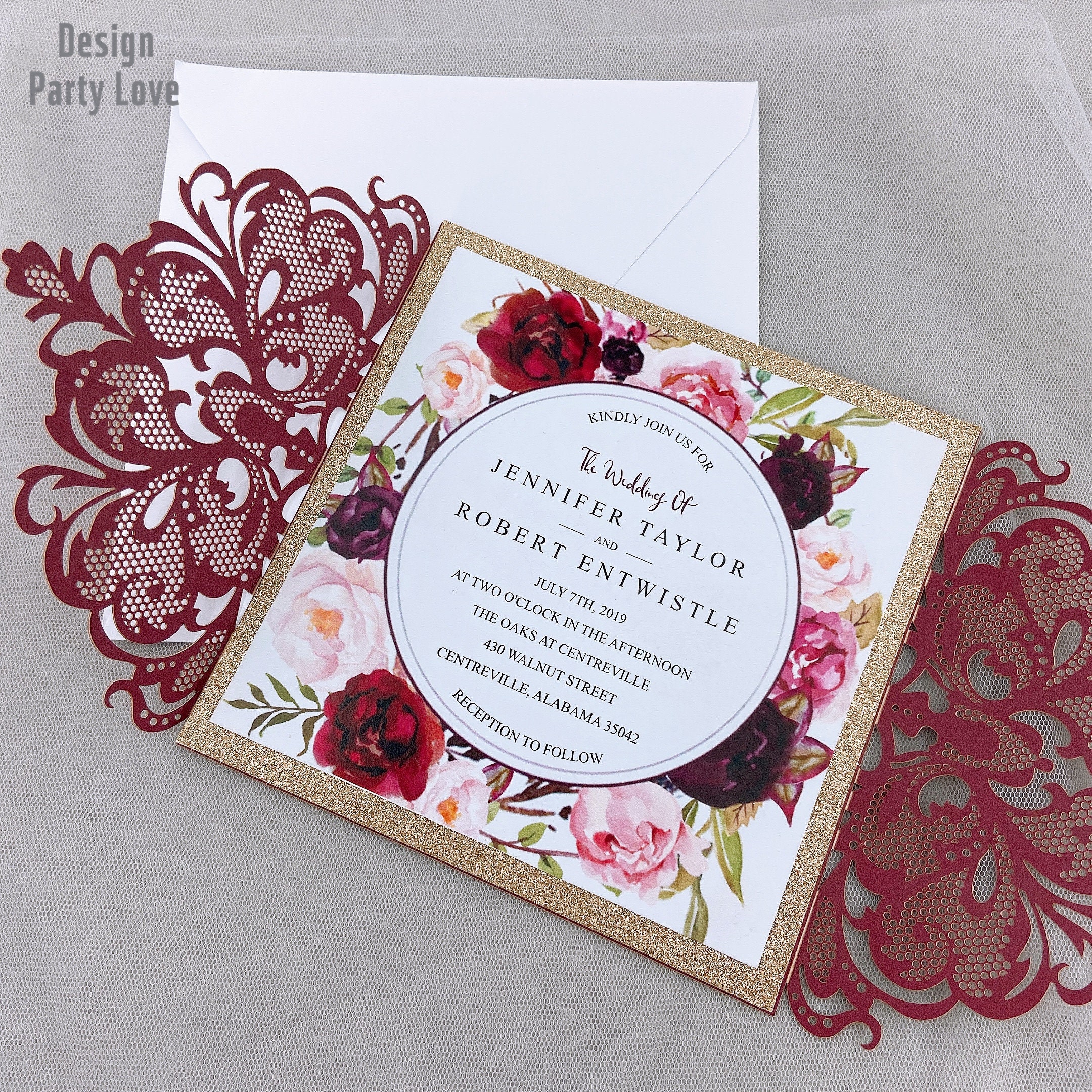 European Style Lace Wedding Invitations Cards Burgundy Laser - Etsy