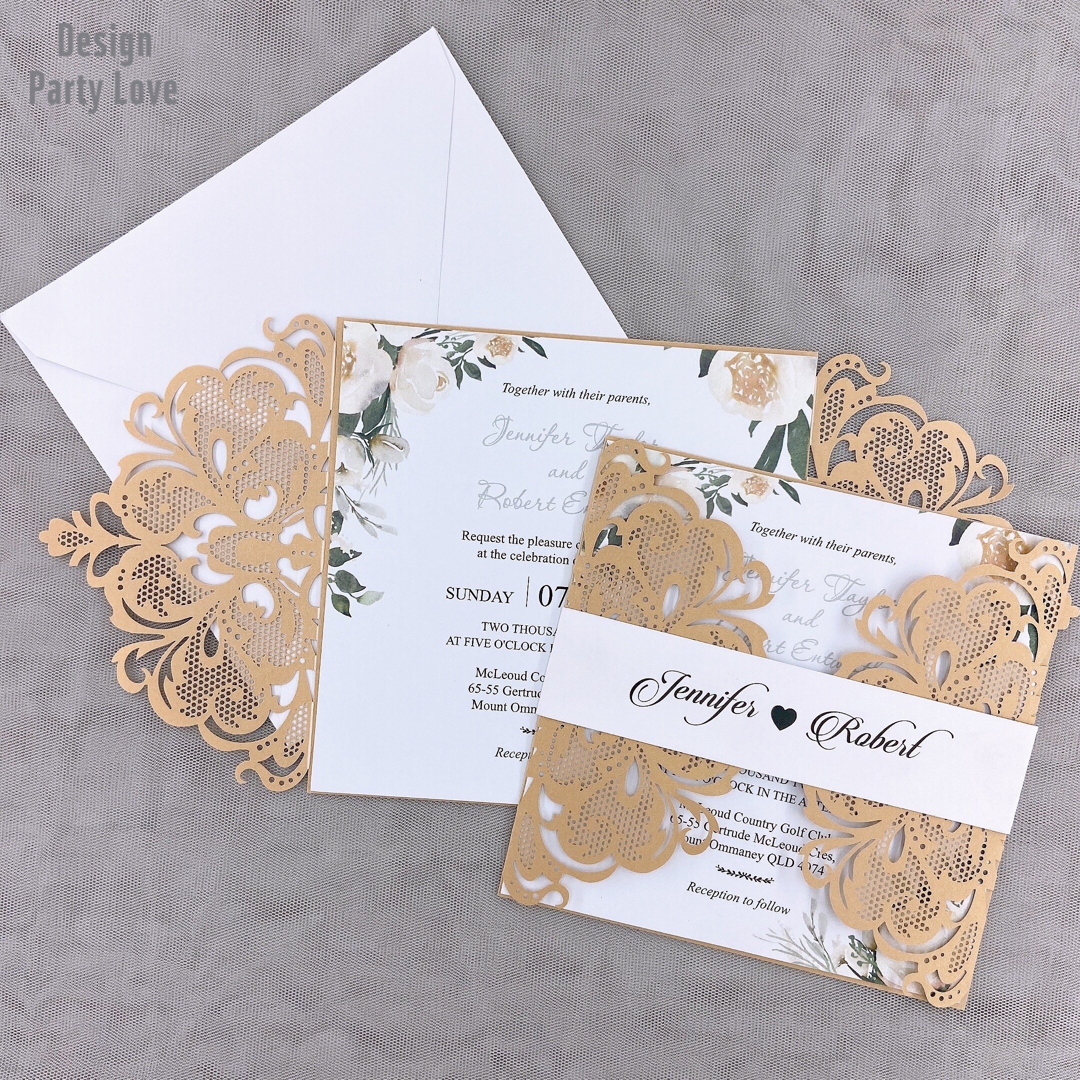 European Style Lace Wedding Invitations Cards Dark Gold Laser - Etsy