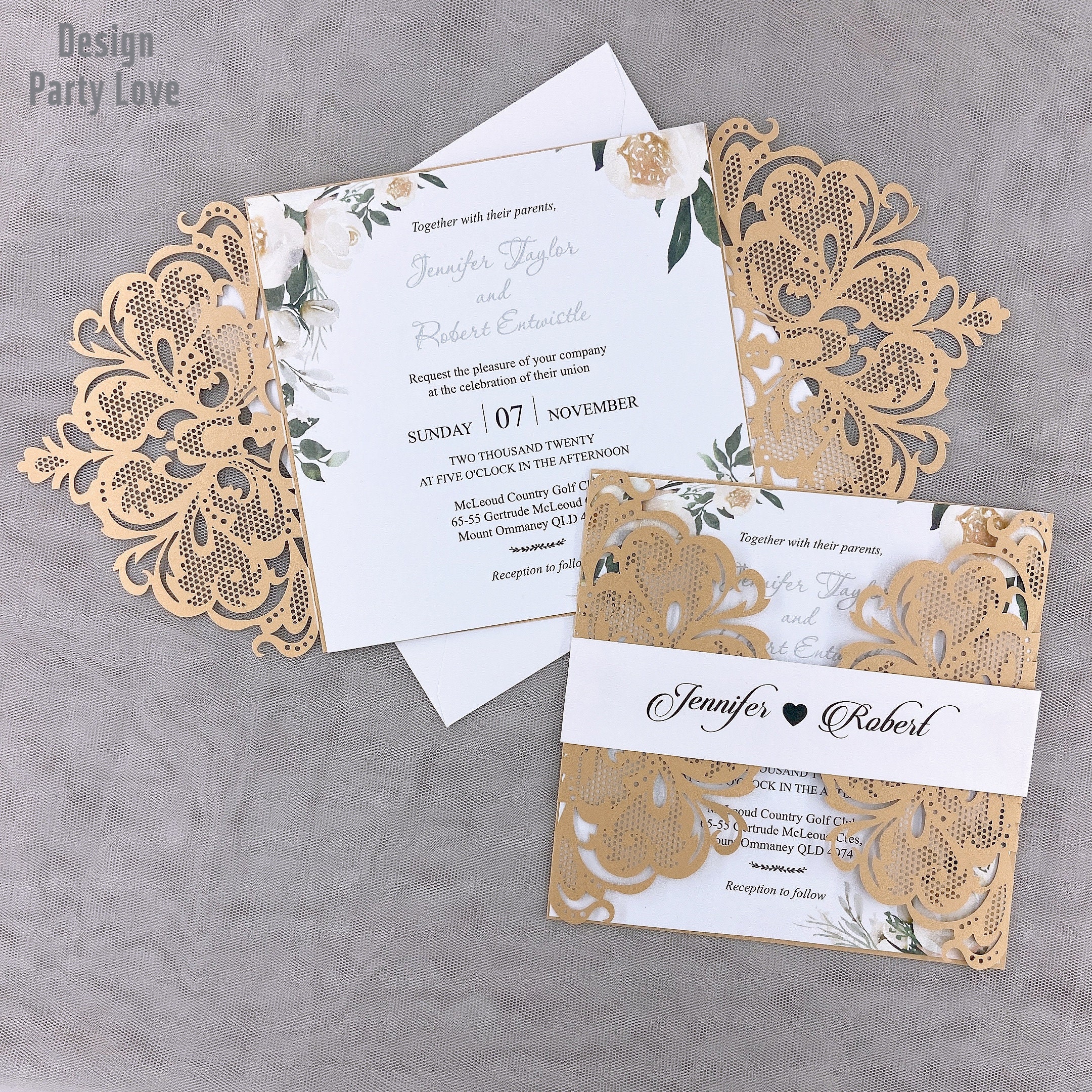 European Style Lace Wedding Invitations Cards Dark Gold Laser - Etsy