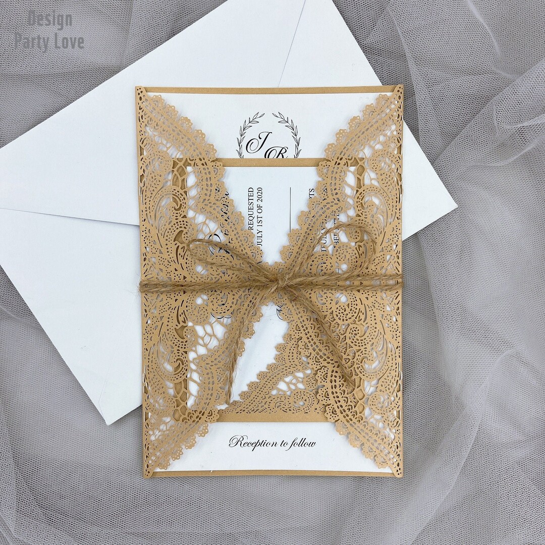 Gold Lace Wedding Invitation Laser Cut Lace Wedding Invitations Gold ...