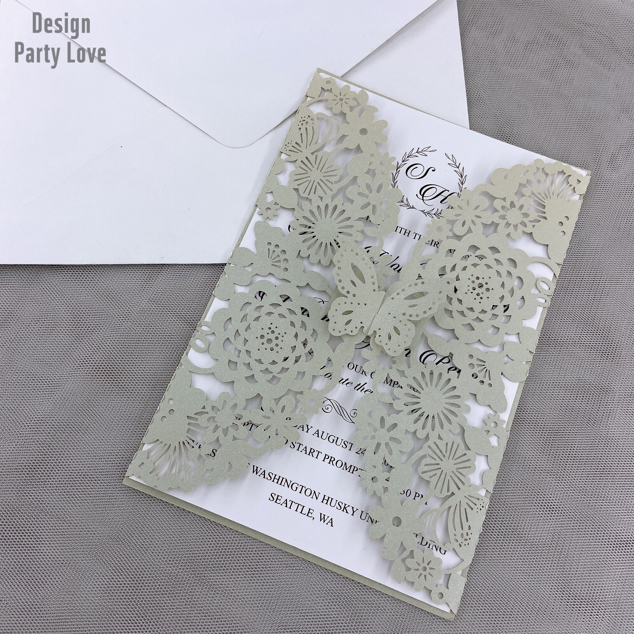 Gray Laser Cut Wedding Invitation Kit, Spring Wedding Laser Cut ...