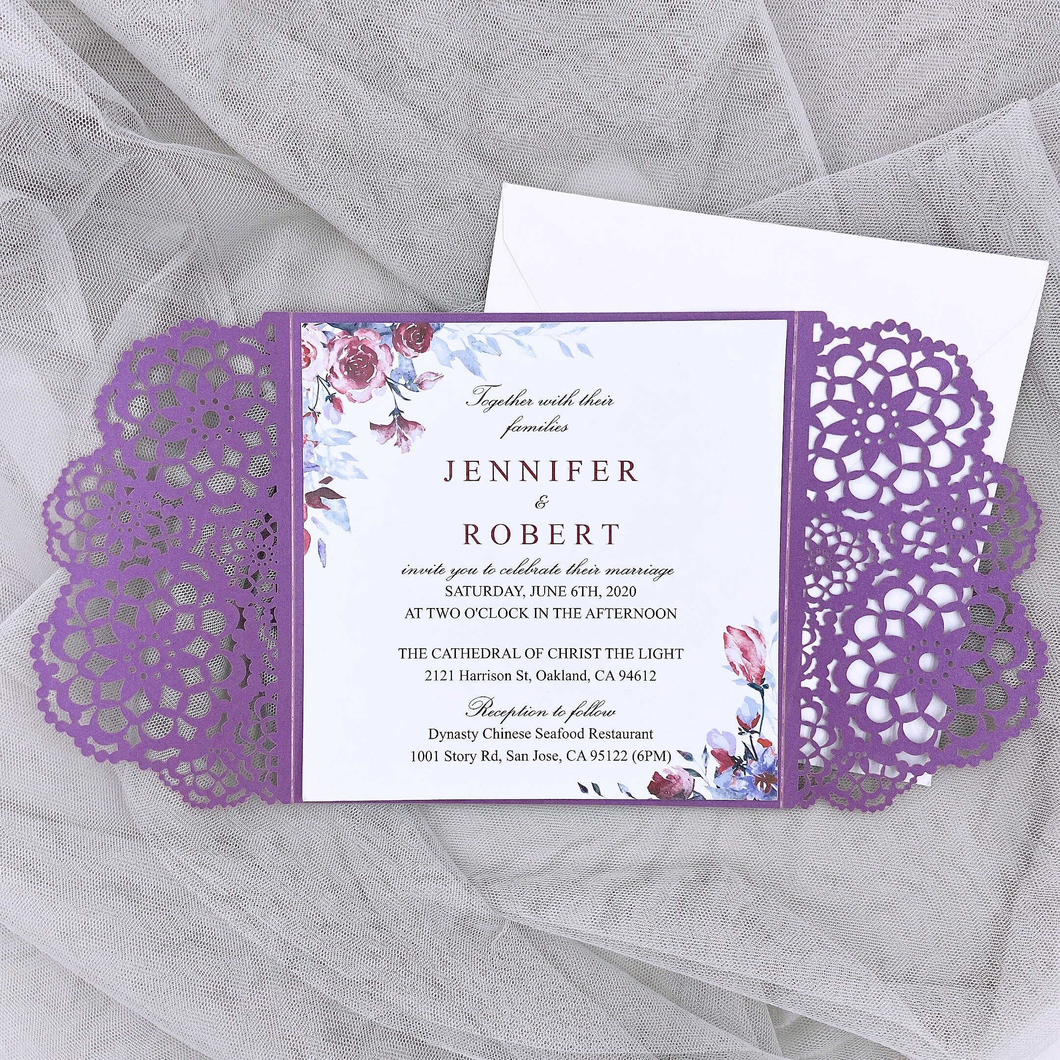 Purple Laser Cut Wedding Invitations Card Greeting Card Customize With ...
