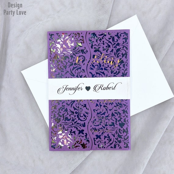Purple Laser Cut Wedding Invitations Picky Bride | Lavender Floral
