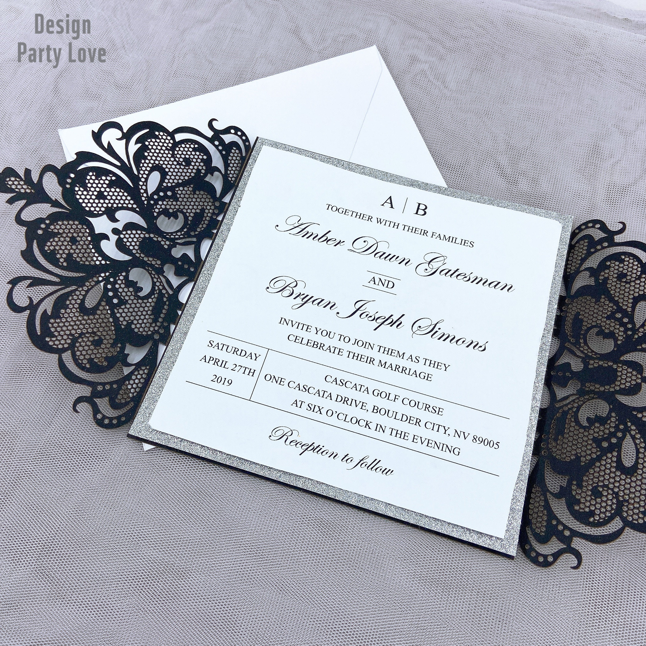 European Style Lace Wedding Invitations Cards Black Laser Greeting Card ...