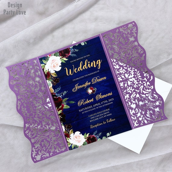 Purple Laser Cut Wedding Invitations Picky Bride | Lavender Floral