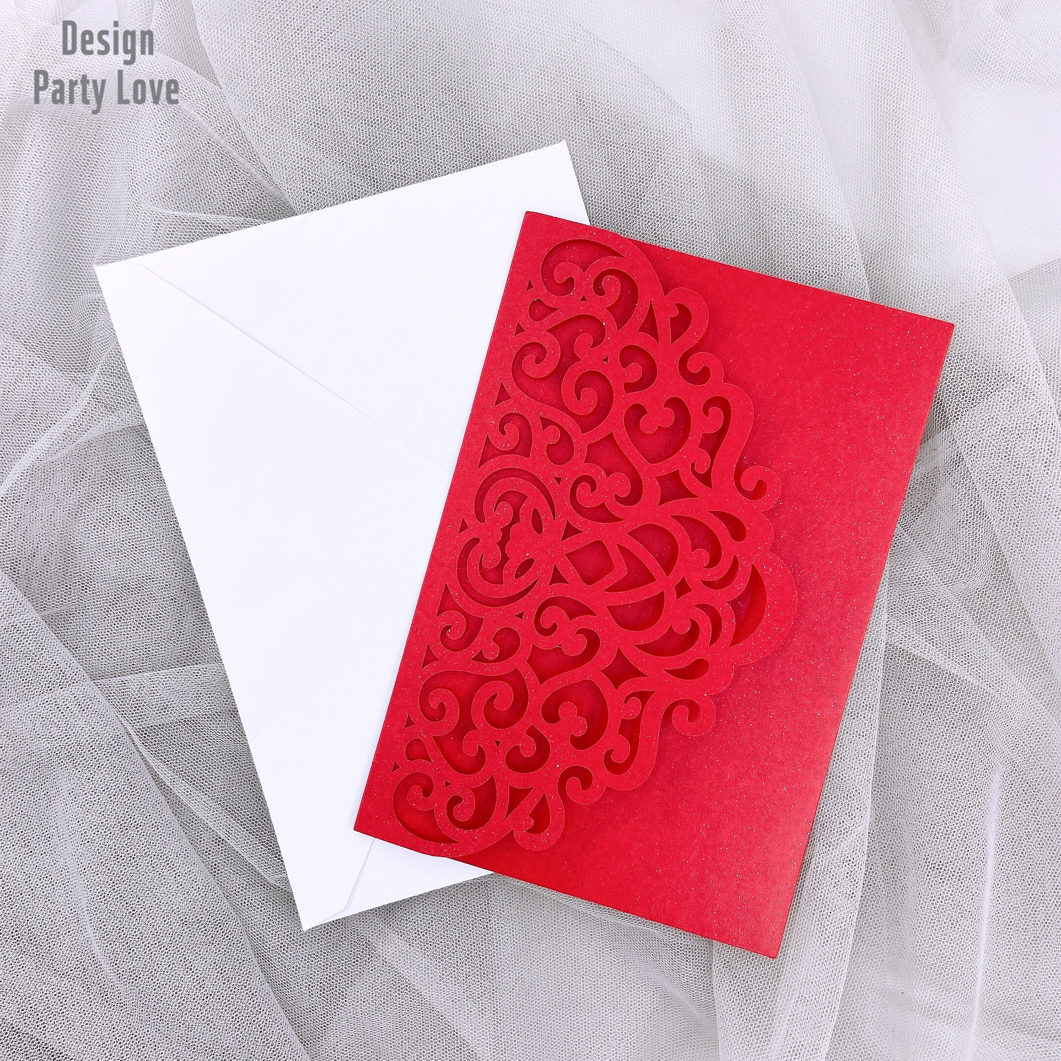 Romantic Red Laser Cut Wedding Invites Floral Laser Pocket - Etsy