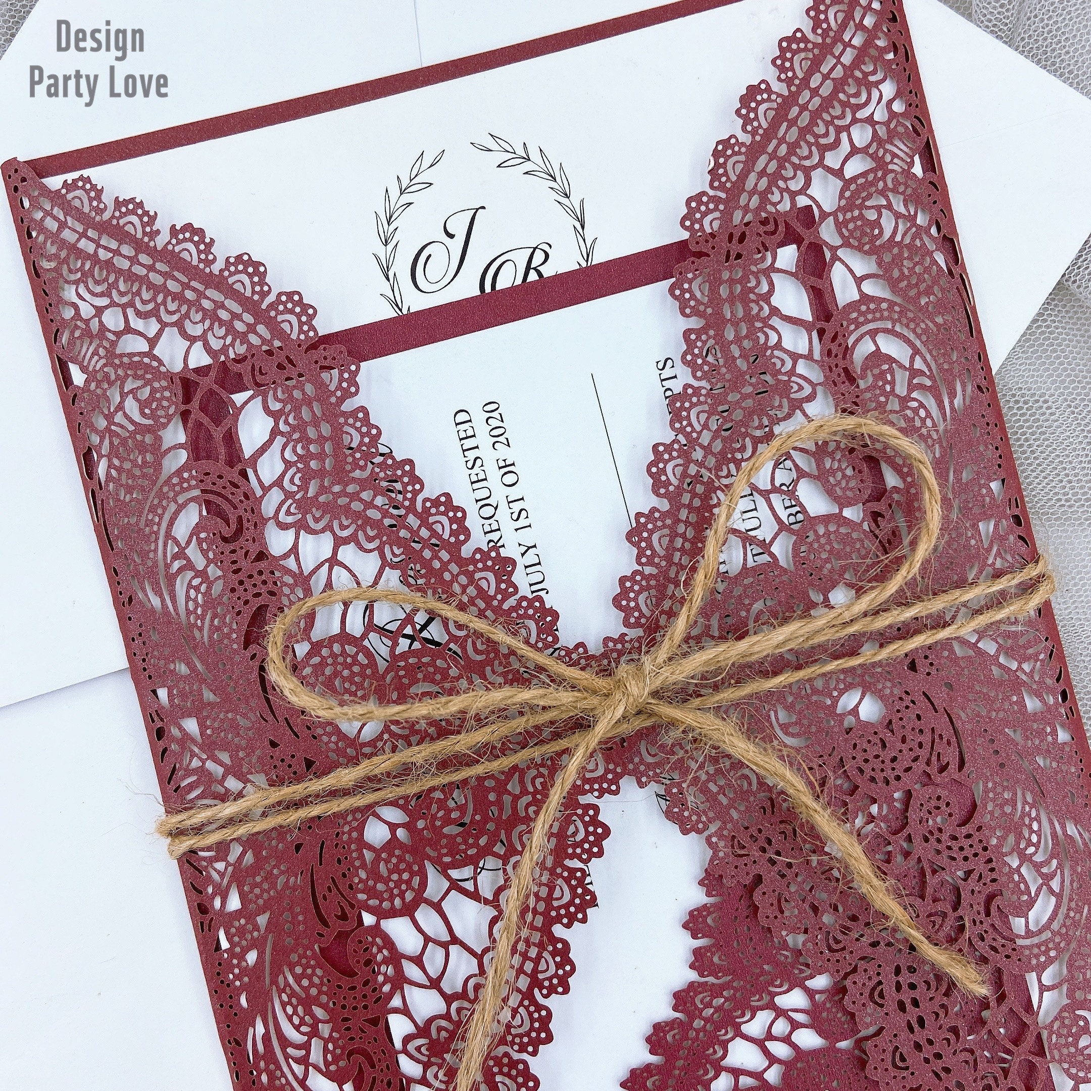 Burgundy Lace Wedding Invitation Laser Cut Lace Wedding Invitations ...