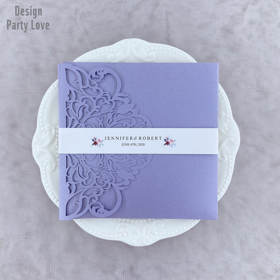 Laser Cut Violet Wedding Invitation Sample Personalized Glittery ...