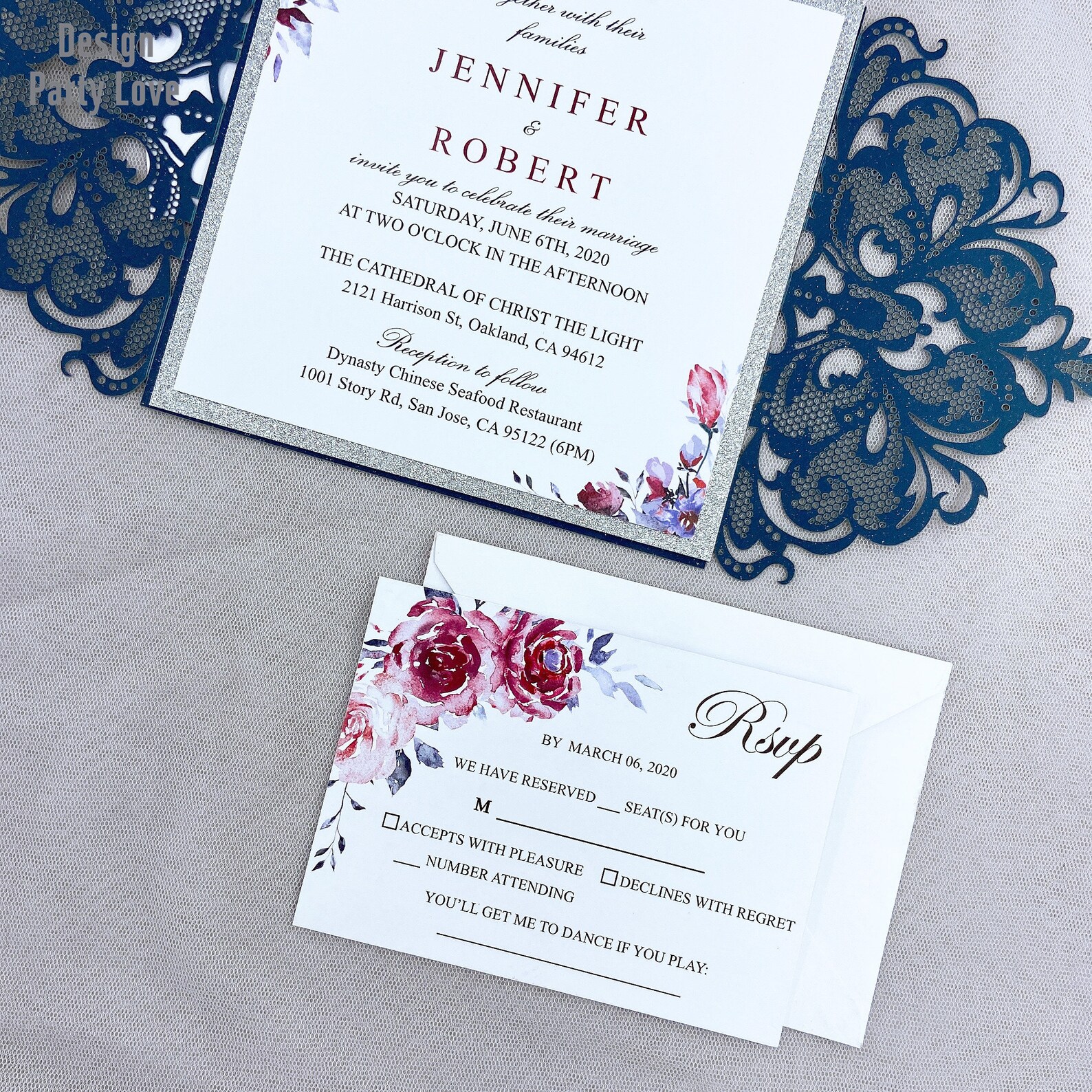 European Style Lace Wedding Invitations Cards Dark Navy Laser - Etsy