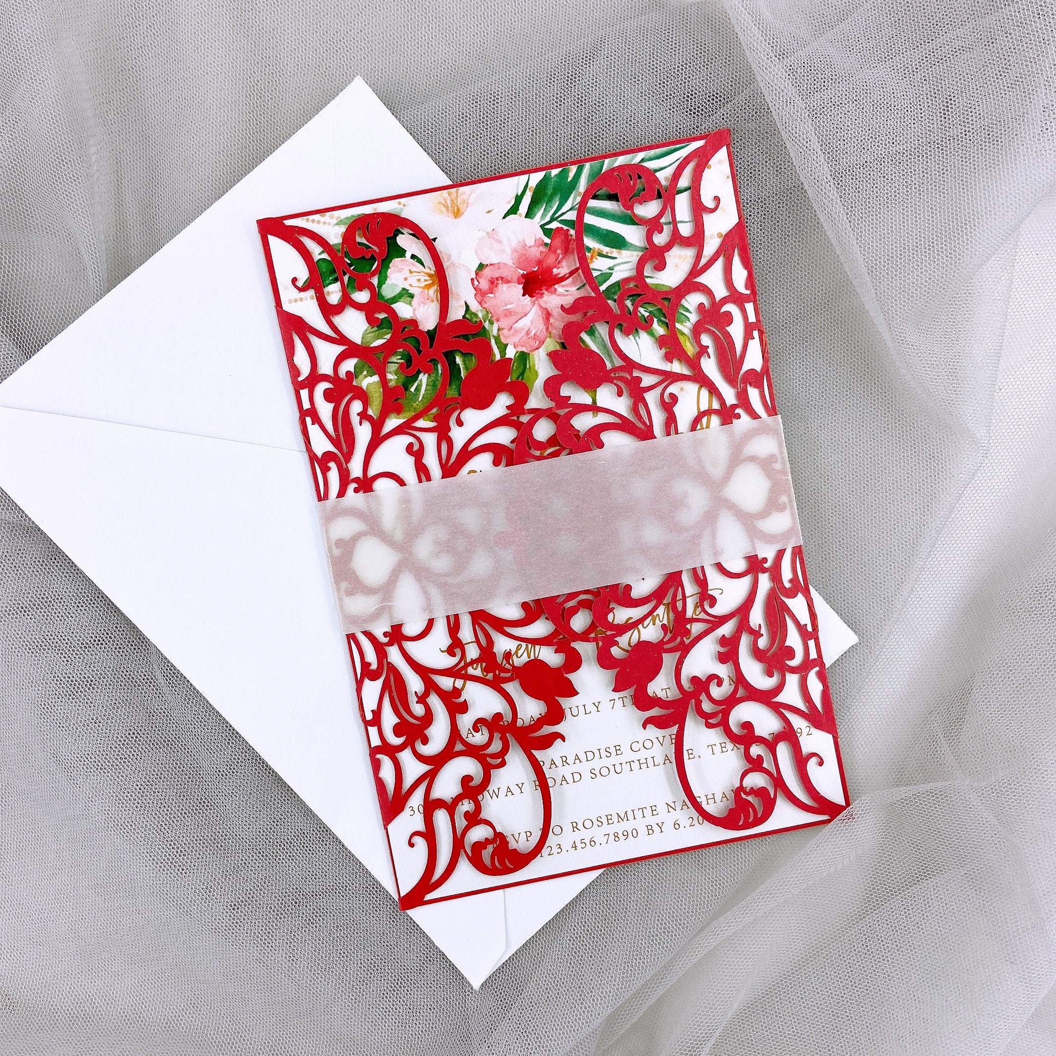 Laser Cut Wedding Invitation Red Laser Cut Wedding - Etsy