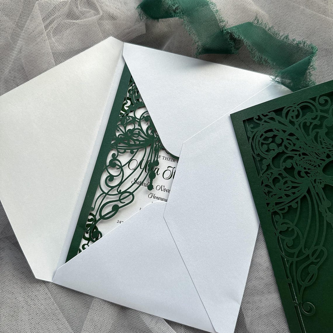 Emerald Green Laser Cut Invitation Pockets for Quinceanera, Masquerade ...