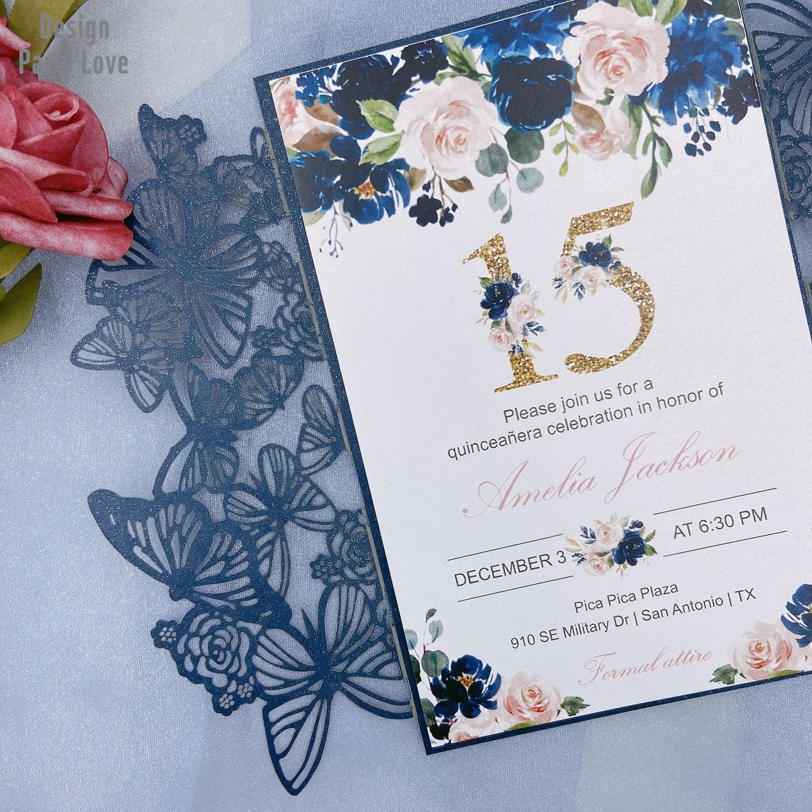 Dark Navy Butterfly Laser Cut Invitations Cards Invitation - Etsy