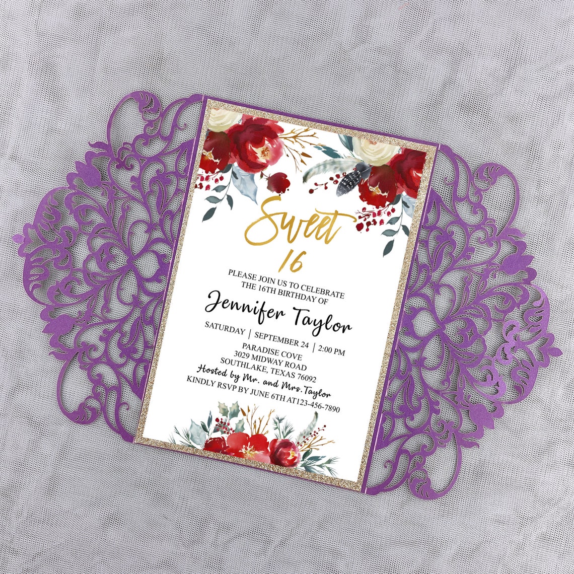 Laser Cut Wedding Invitation, Purple&gray Laser Cut Wedding Invitations ...