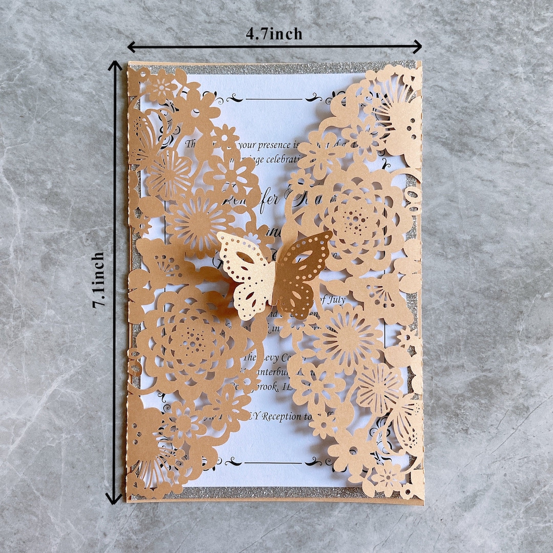 Dark Gold Laser Cut Wedding Invitation Kit, Spring Wedding Laser Cut ...