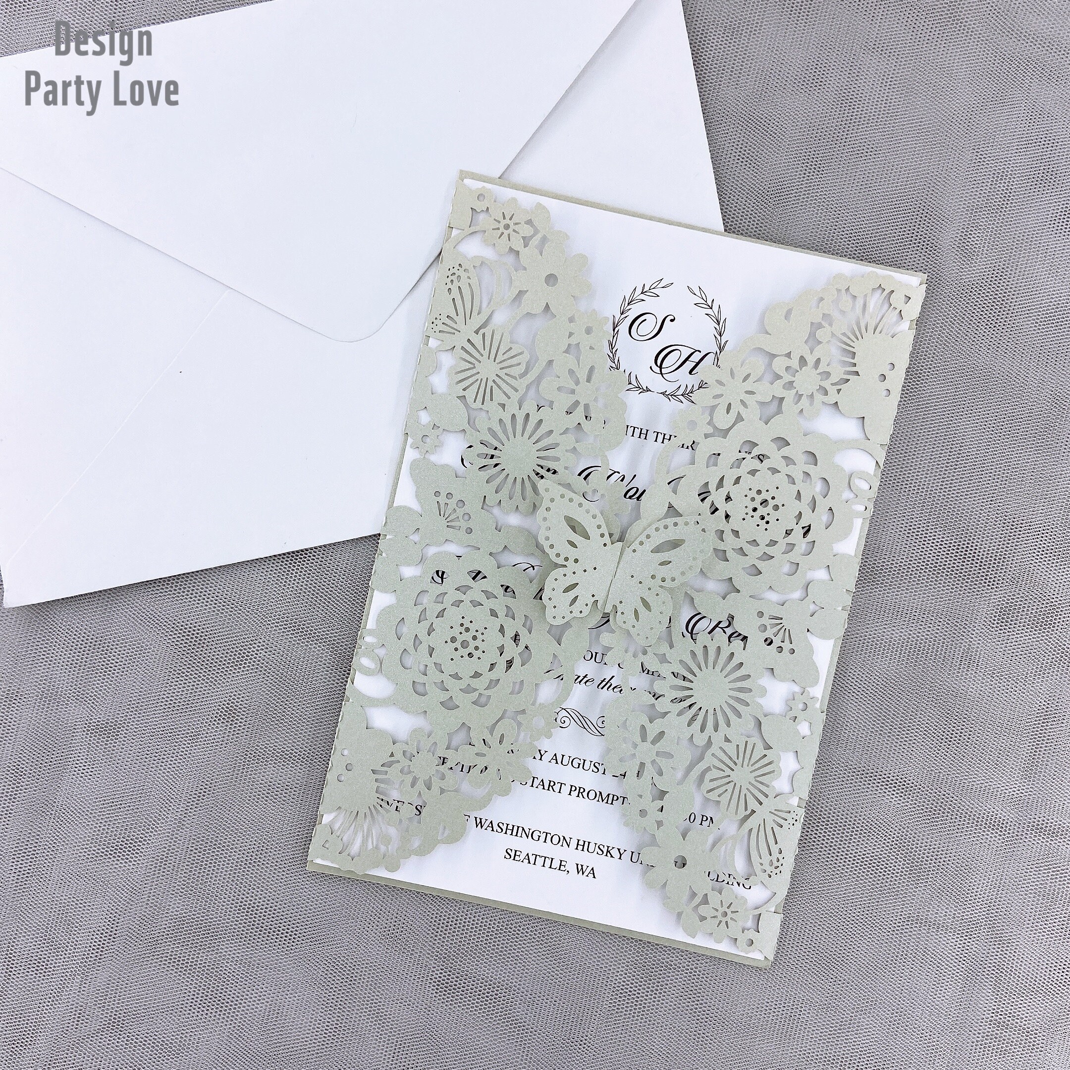 Gray Laser Cut Wedding Invitation Kit, Spring Wedding Laser Cut ...