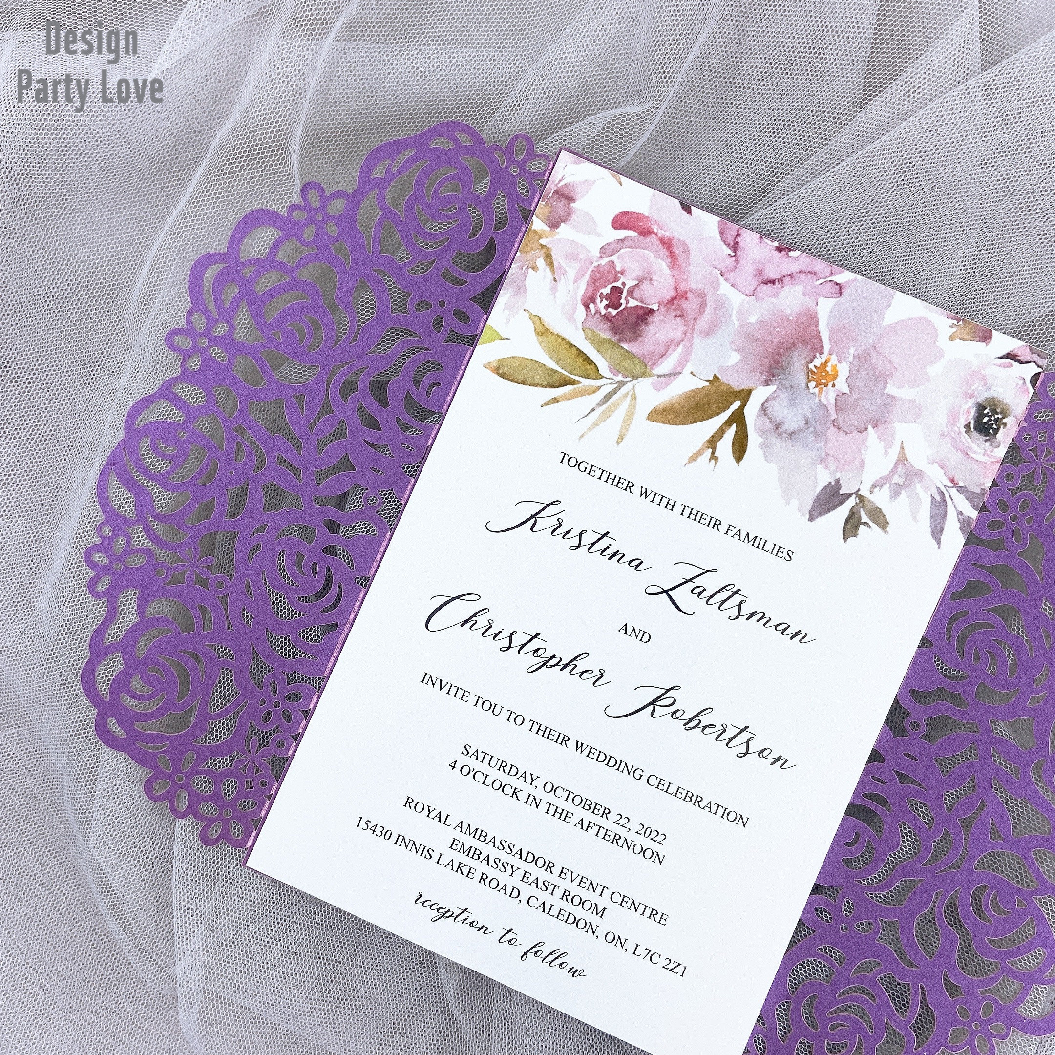Quinceanera Purple Laser Cut wedding invitation Rose laser | Etsy