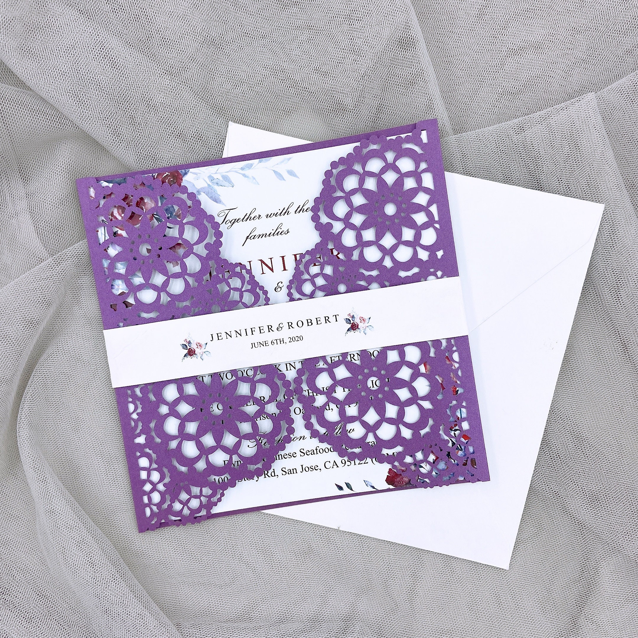 Purple Laser Cut Wedding Invitations Card Greeting Card Customize With ...
