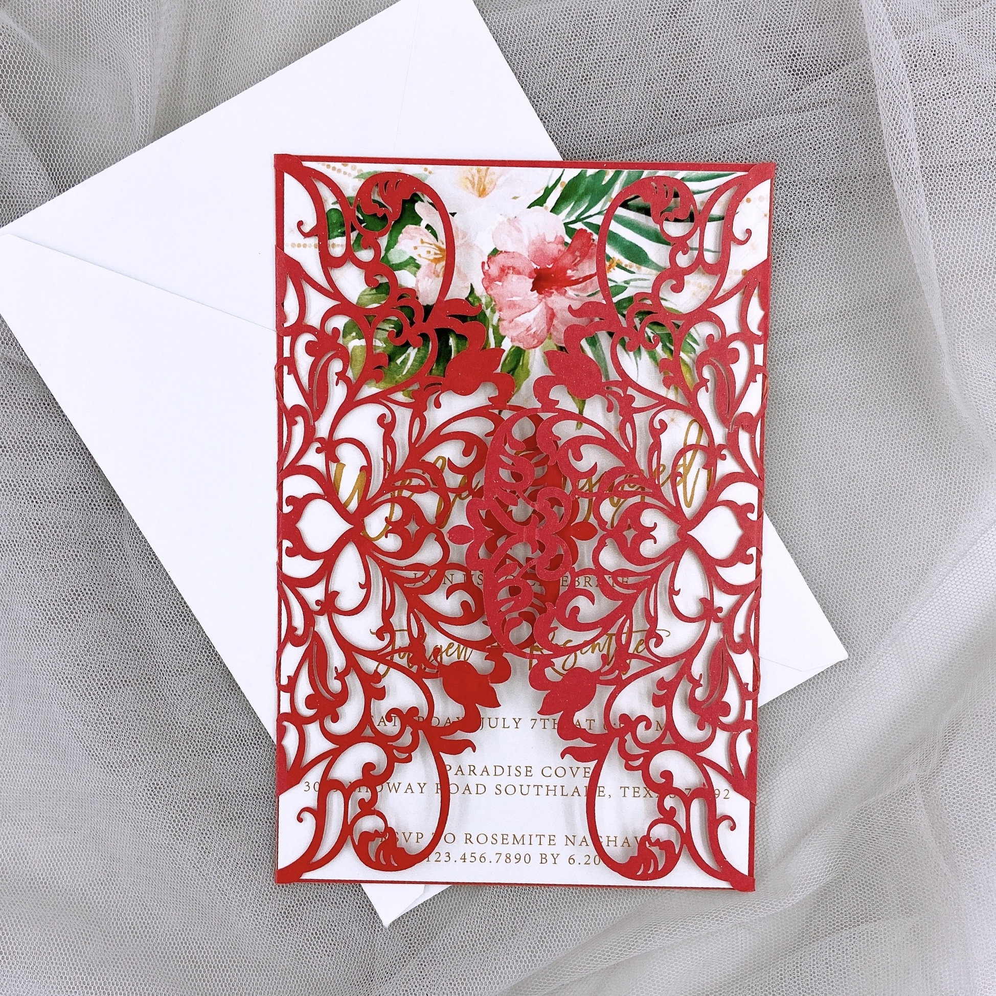 Laser Cut Wedding Invitation Red Laser Cut Wedding - Etsy