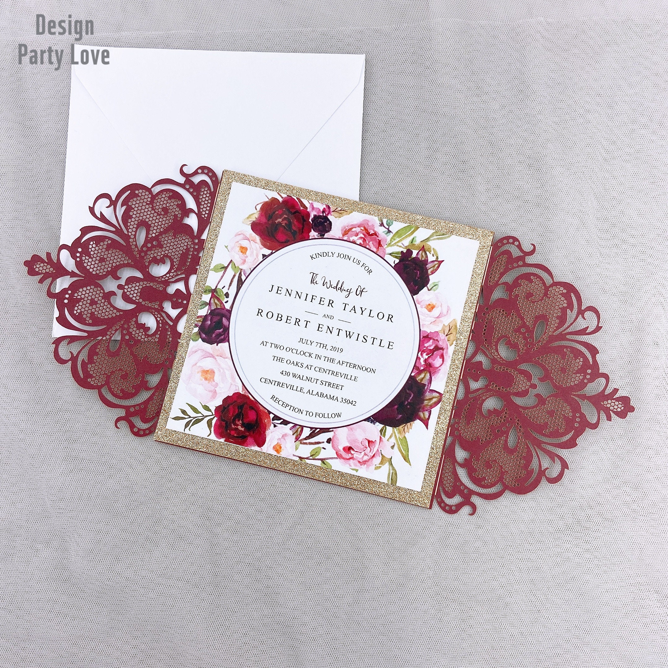 European Style Lace Wedding Invitations Cards Burgundy Laser - Etsy