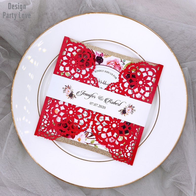 Red Laser Cut Wedding Invitations Card Greeting Card Customize With ...