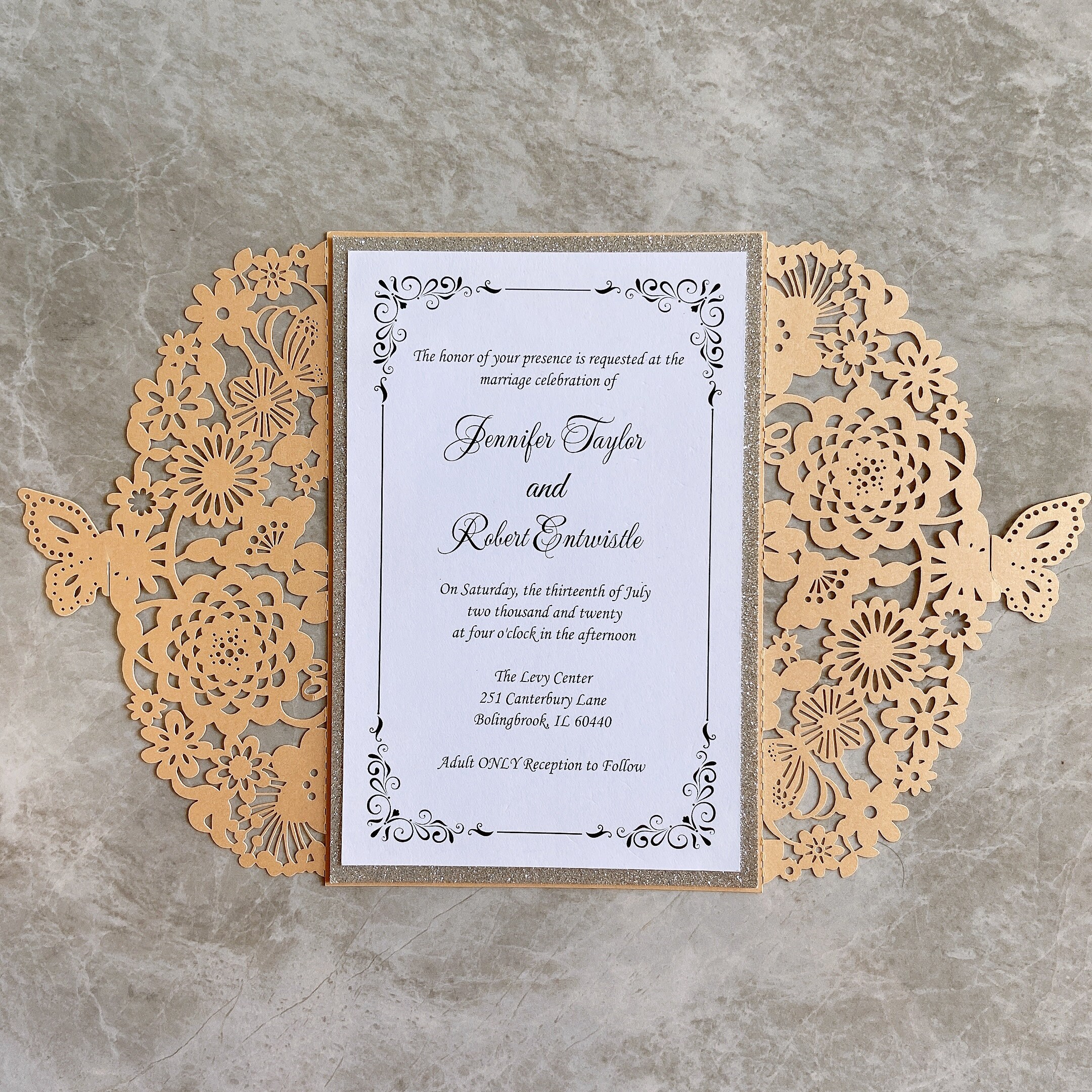 Dark Gold Laser Cut Wedding Invitation Kit, Spring Wedding Laser Cut ...