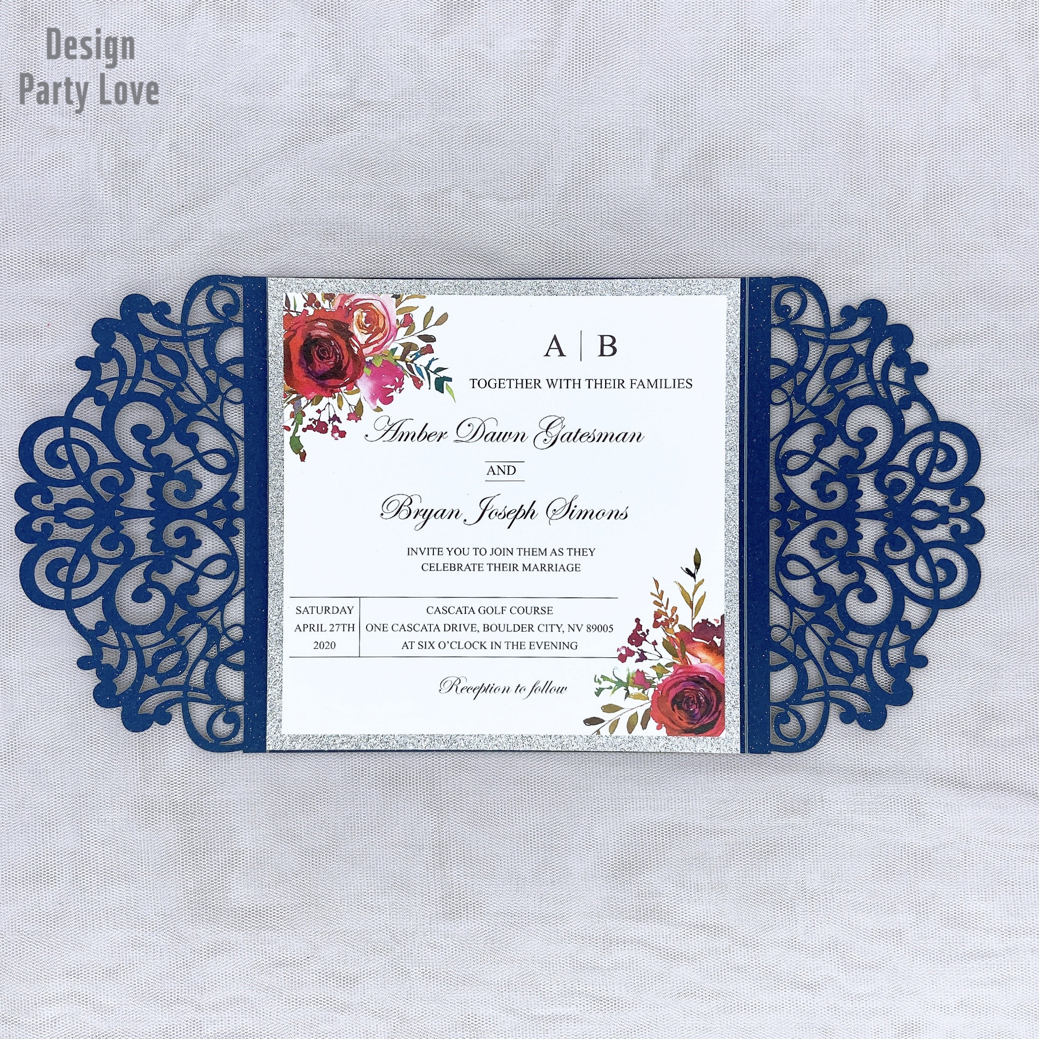 Classic Navy Blue Laser Cut Wedding Invitation Romantic Laser | Etsy