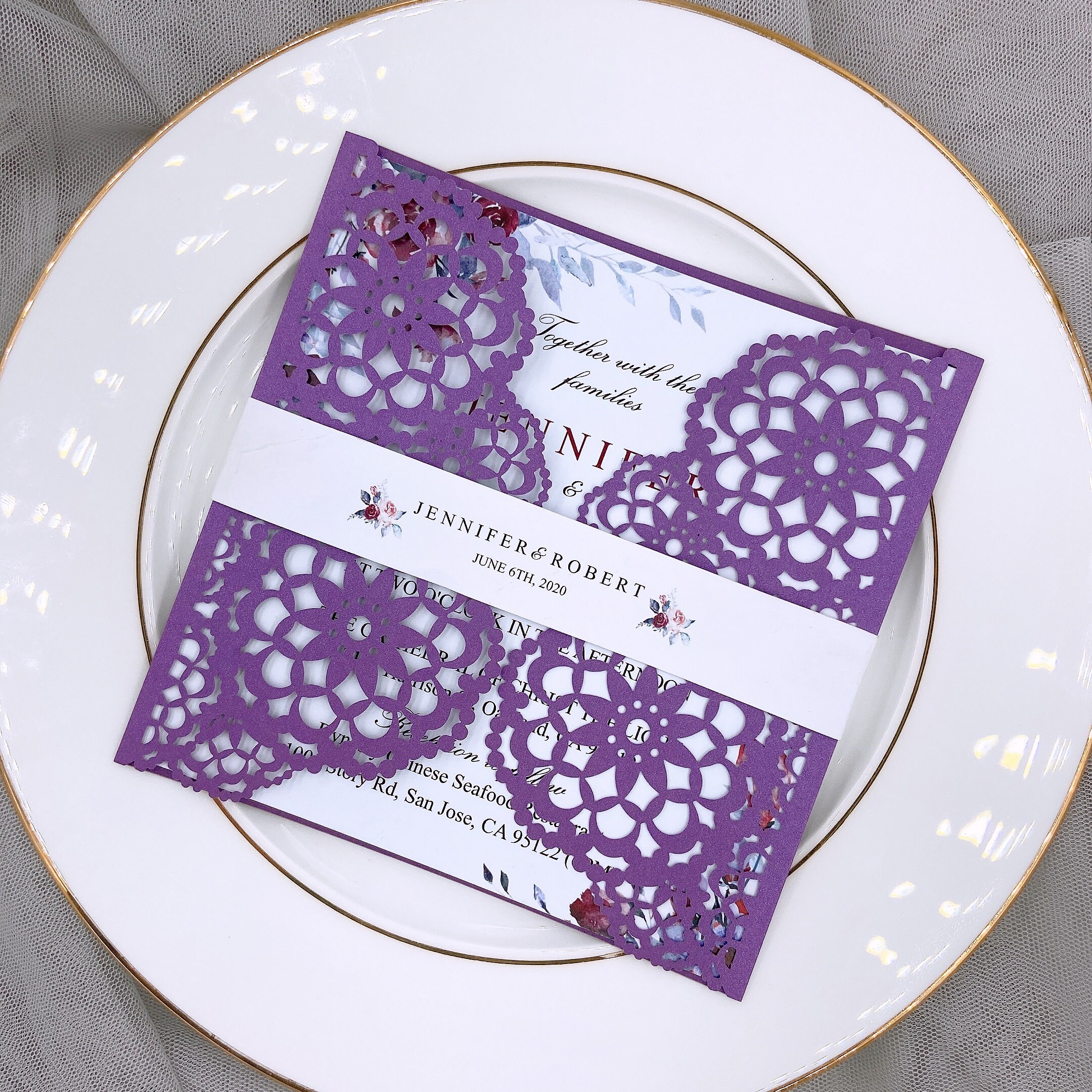 Purple Laser Cut Wedding Invitations Card Greeting Card Customize With ...