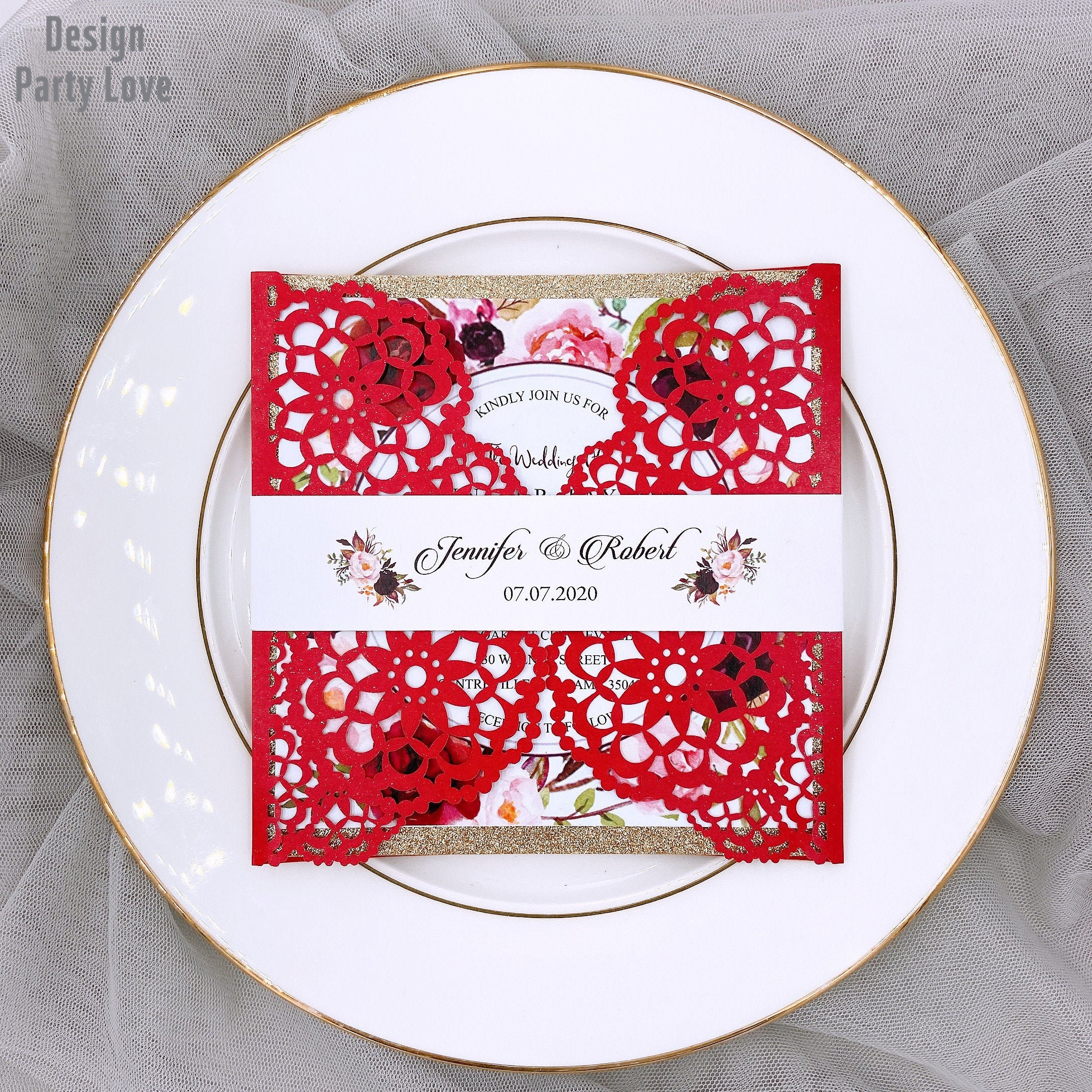 Red Laser Cut Wedding Invitations Card Greeting Card Customize With ...