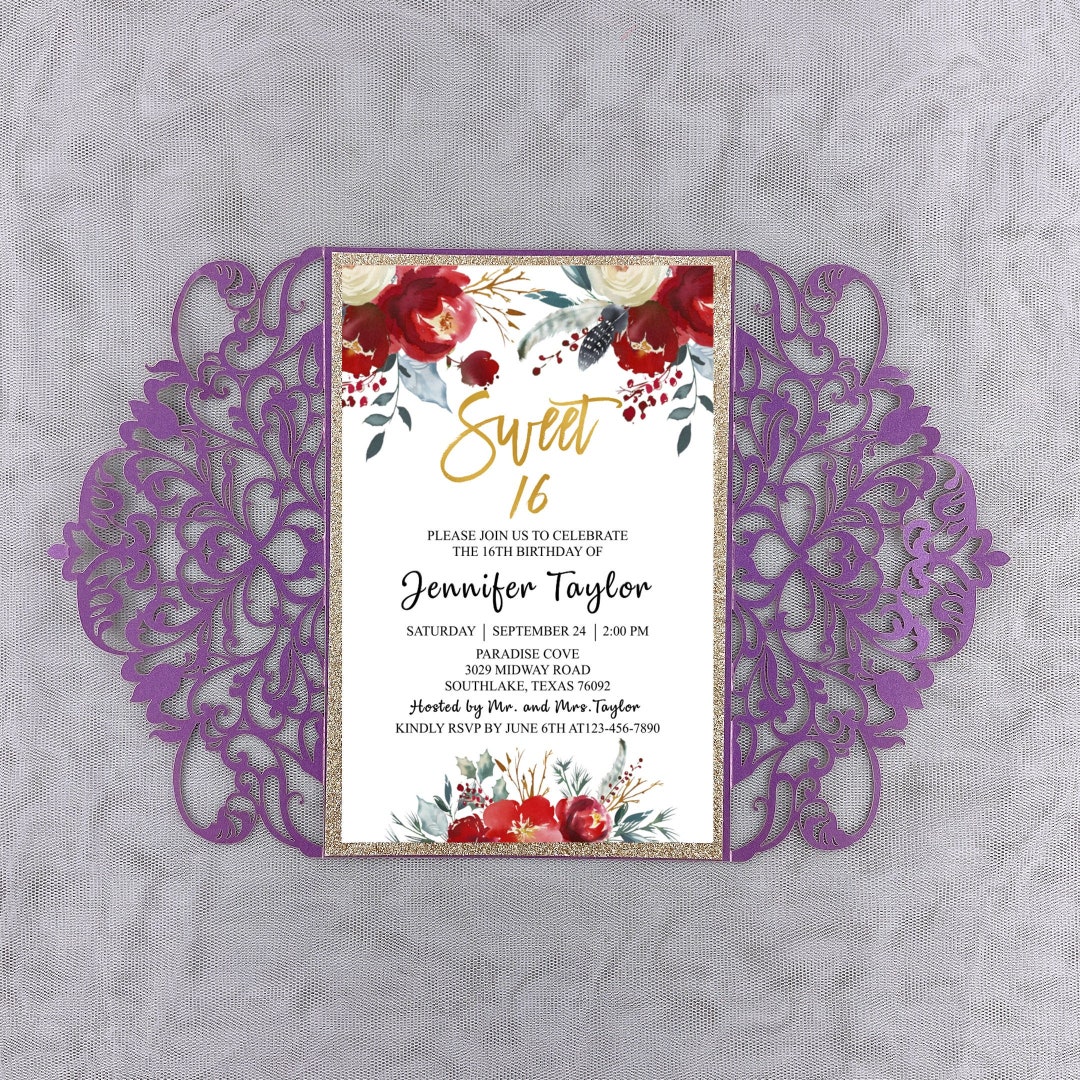 Laser Cut Wedding Invitation, Purple&gray Laser Cut Wedding Invitations ...